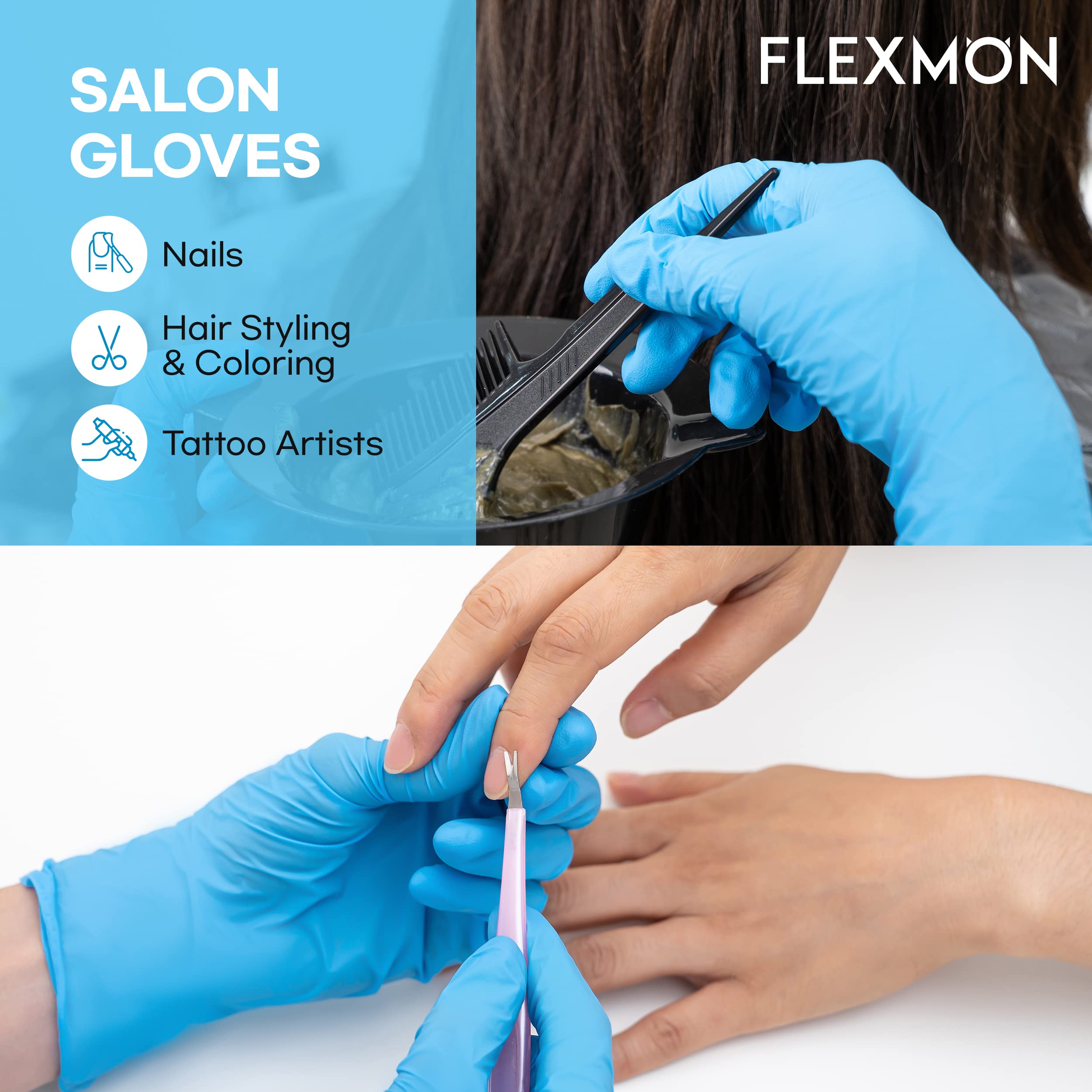 FLEXMON Nitrile Exam Gloves,100 Count, Single Use, 4.2 Mil Heavy, Sterile, Protective, Medical Exam Gloves, Disposable, Food, Latex Free, Cooking, Blue, Safe, Cleaning & More (X-Small)
