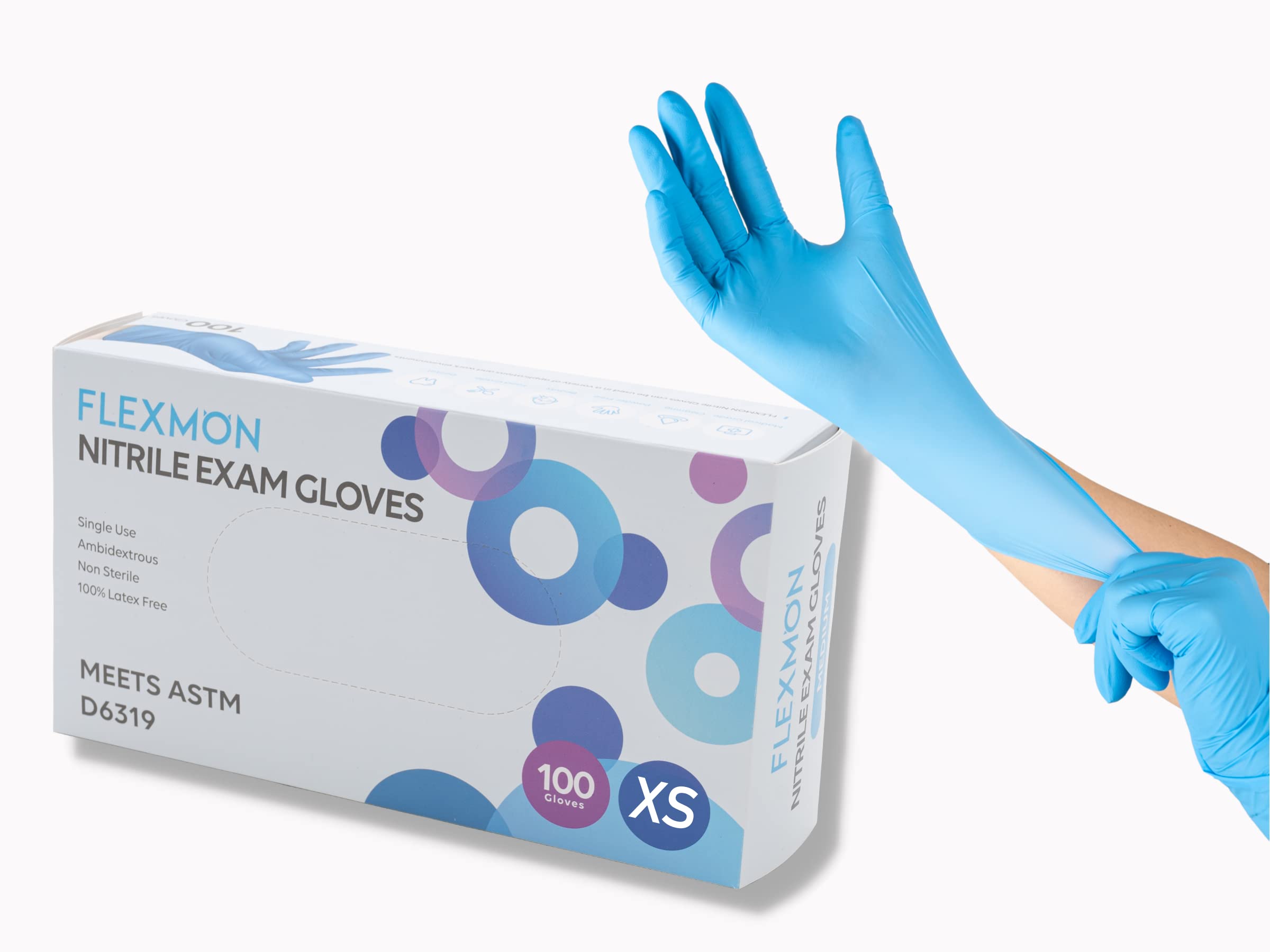 FLEXMON Nitrile Exam Gloves,100 Count, Single Use, 4.2 Mil Heavy, Sterile, Protective, Medical Exam Gloves, Disposable, Food, Latex Free, Cooking, Blue, Safe, Cleaning & More (X-Small)