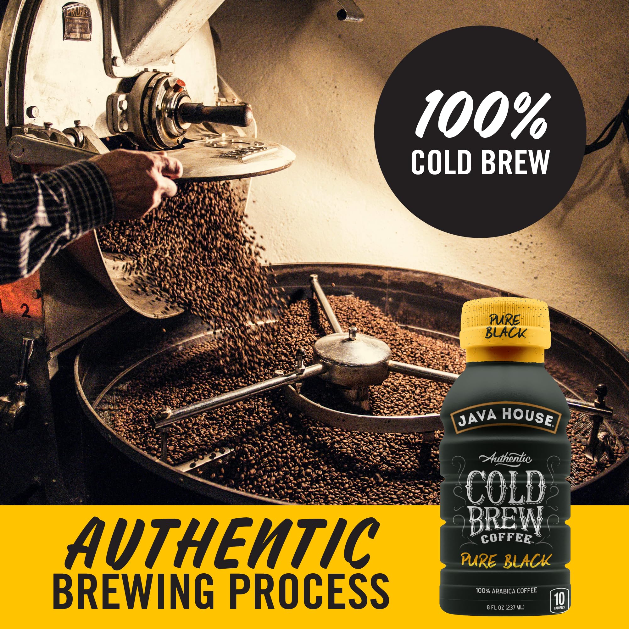 Java House Cold Brew Coffee, 6 Pack of 8oz Bottles, Ready to Drink Instant Cold & Iced Coffee (Pure Black)