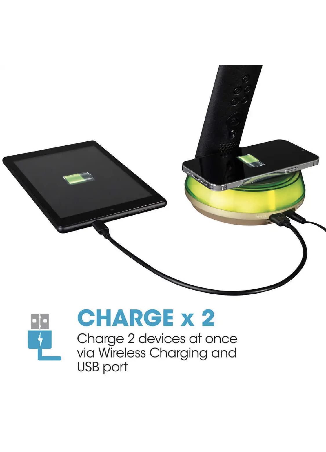 Ottlite Wellness Series Wireless Charging Lamp -Black & Gold