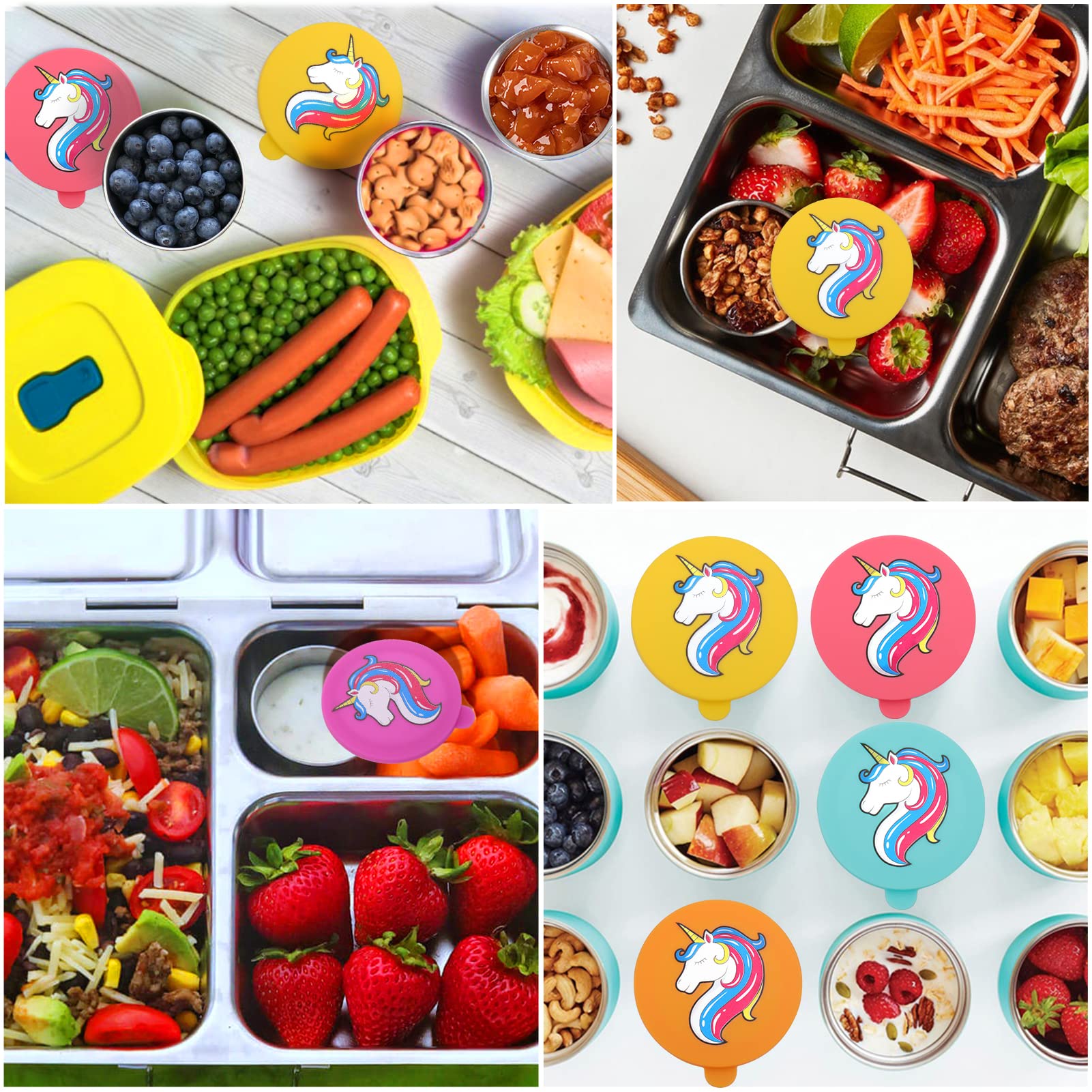 Salad Dressing Container Silicone Lids, 6 Pack Replacement Lids for Most Diameter 2.36in Stainless Steel Condiment Sauce Cups, Kids Bento Lunch Box Accessories (Cups are not Included)