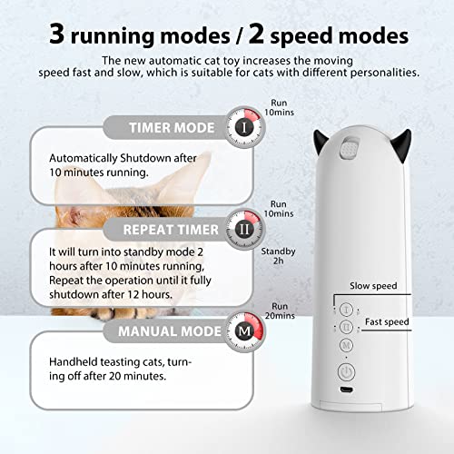 Cat Laser Toy Automatic, lnteractive Cat Toys for Indoor Cats USB/Batteries Power, Automatic Cat Toy with 2 Speed Patterns 3 Modes /4 Angles, Adjustable Circling Ranges and Speed for Cats/Dogs (White)