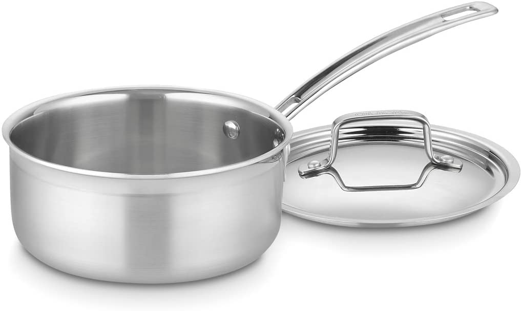 Cuisinart 1.5 Quart Multiclad Pro Triple Ply Saucepan w/Cover, MCP19-16N & 1 Quart Saucepan w/Cover, Chef's Classic Stainless Steel Cookware Collection, 719-14