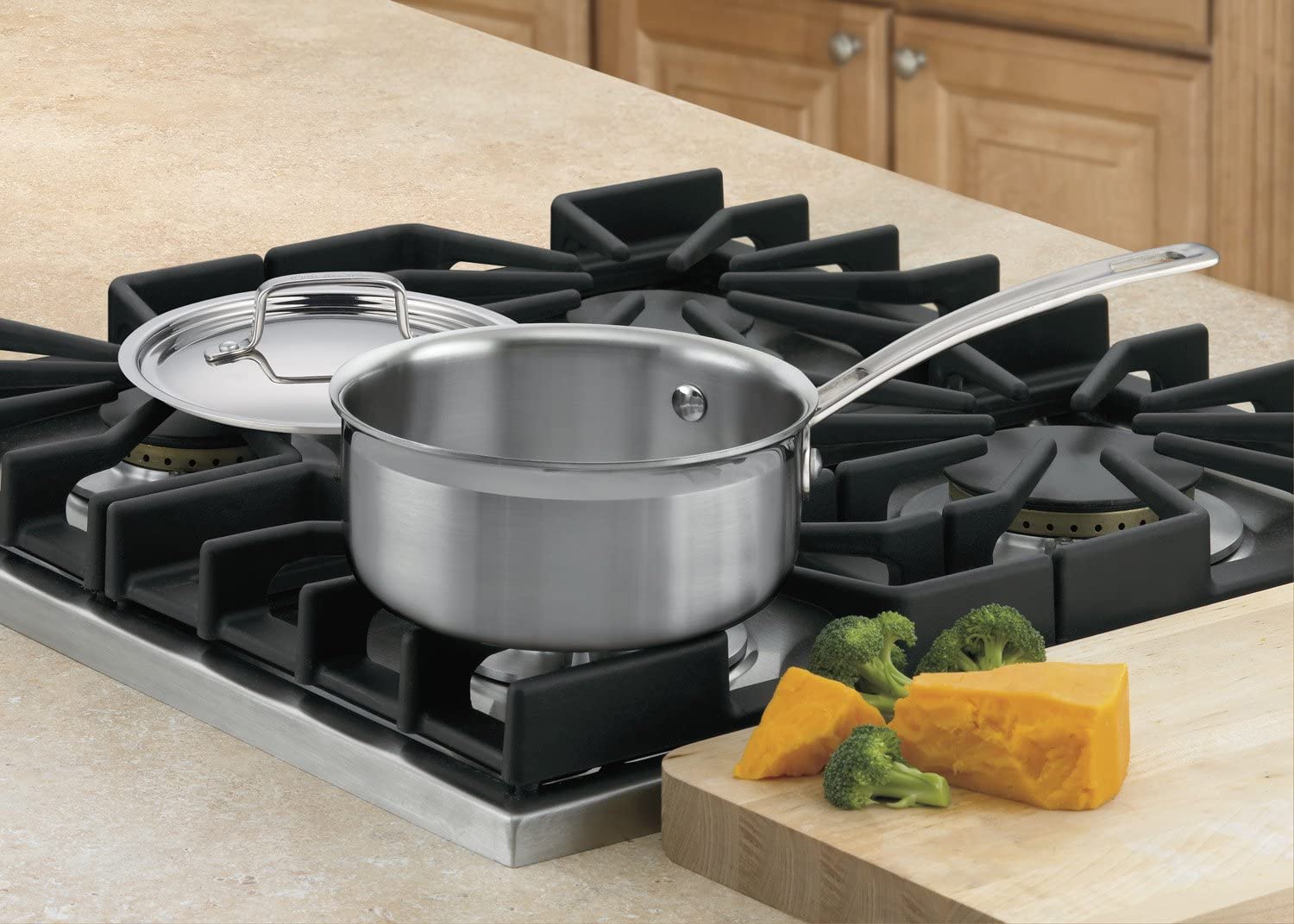 Cuisinart 1.5 Quart Multiclad Pro Triple Ply Saucepan w/Cover, MCP19-16N & 1 Quart Saucepan w/Cover, Chef's Classic Stainless Steel Cookware Collection, 719-14