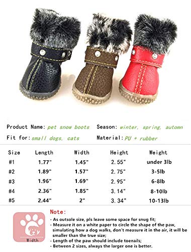 Hdwk&Hped Warm Dog Snow Boots Waterproof PU Small Dog Boots Anti-Slip Pet Shoes Paw Protector for Winter 2 Styles #1-#5 (Rhinestone Style - red, #1)