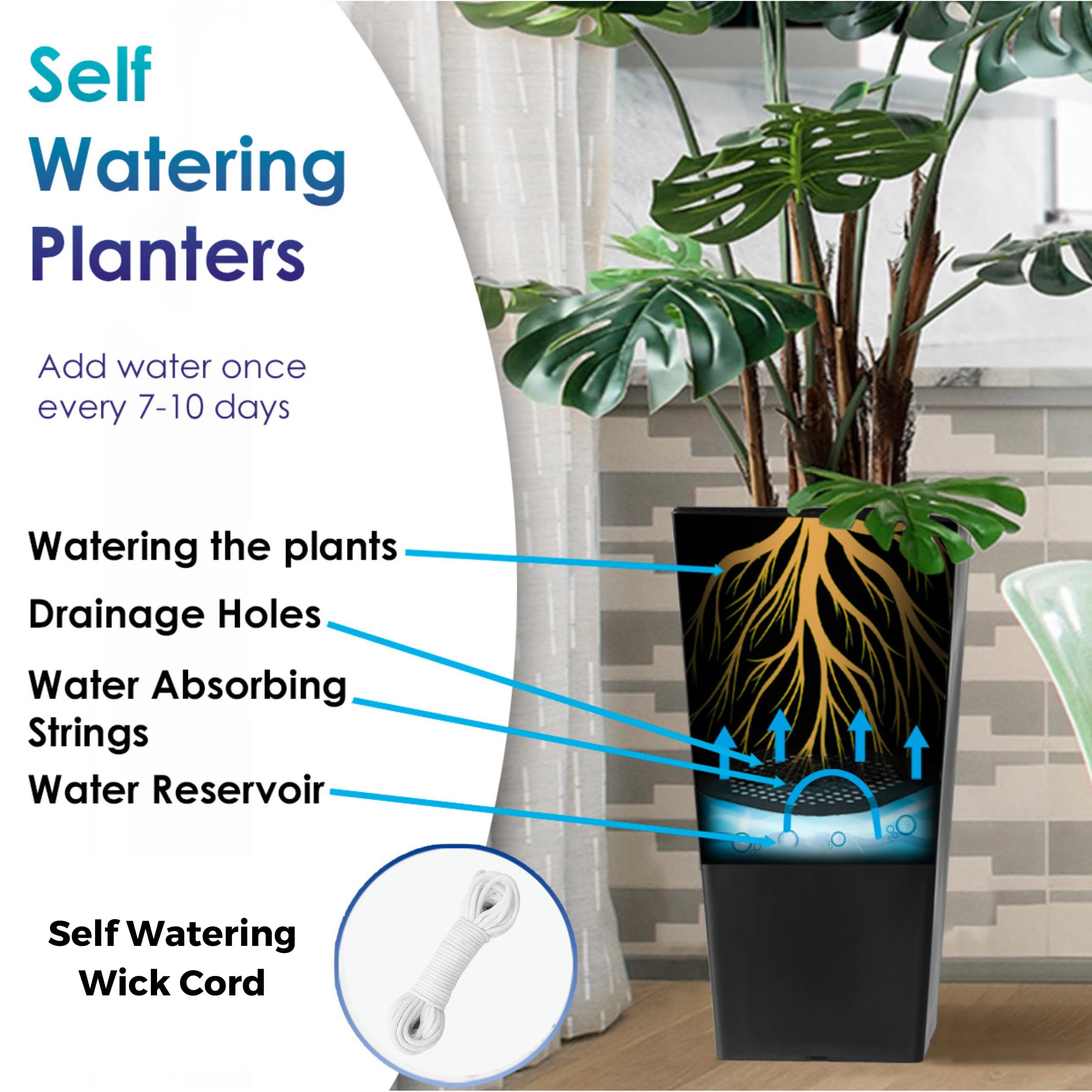 Shineloha 2 Pack Tall Planters + Baskets (Self Watering) (20" H) | Tall Planters for Outdoor & Indoor, Tall Front Porch Planters
