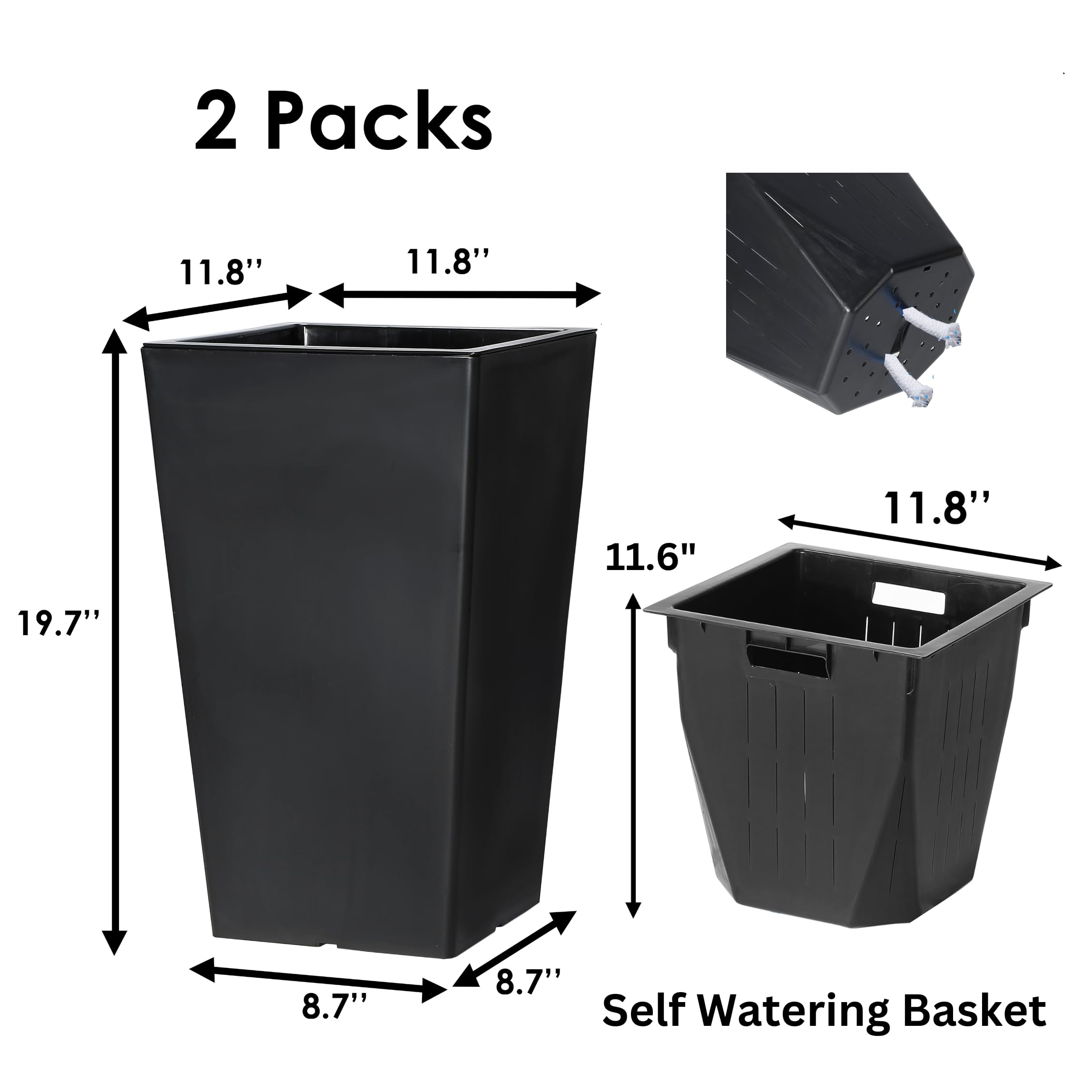 Shineloha 2 Pack Tall Planters + Baskets (Self Watering) (20" H) | Tall Planters for Outdoor & Indoor, Tall Front Porch Planters