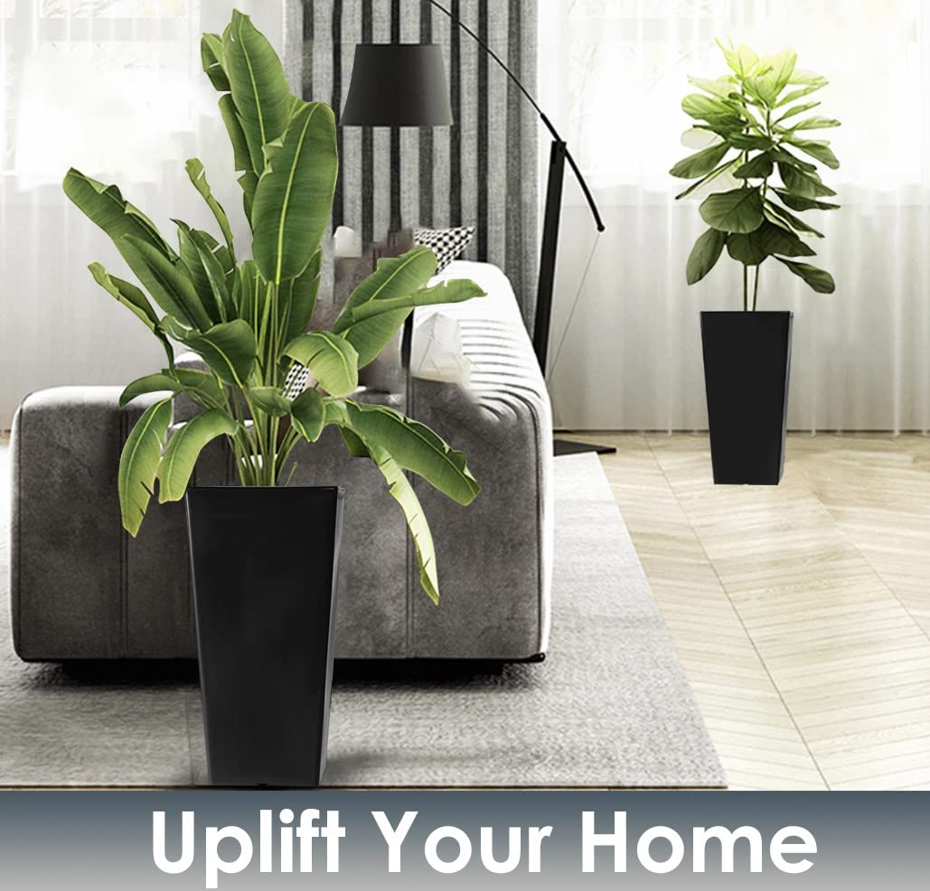 Shineloha 2 Pack Tall Planters + Baskets (Self Watering) (20" H) | Tall Planters for Outdoor & Indoor, Tall Front Porch Planters