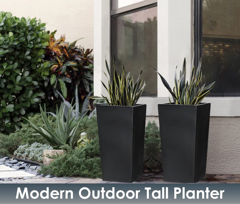 Shineloha 2 Pack Tall Planters + Baskets (Self Watering) (20" H) | Tall Planters for Outdoor & Indoor, Tall Front Porch Planters