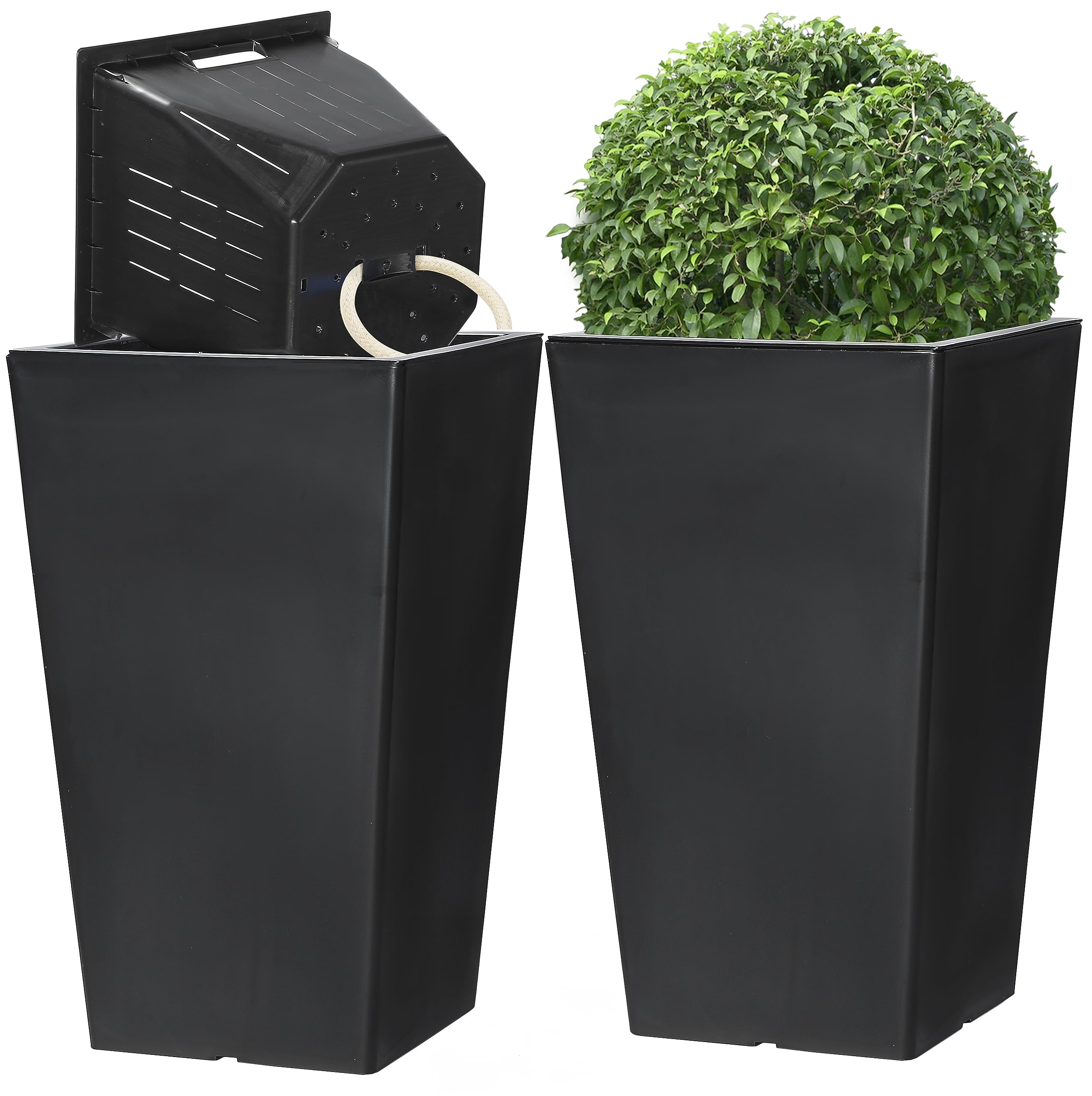 Shineloha 2 Pack Tall Planters + Baskets (Self Watering) (20" H) | Tall Planters for Outdoor & Indoor, Tall Front Porch Planters