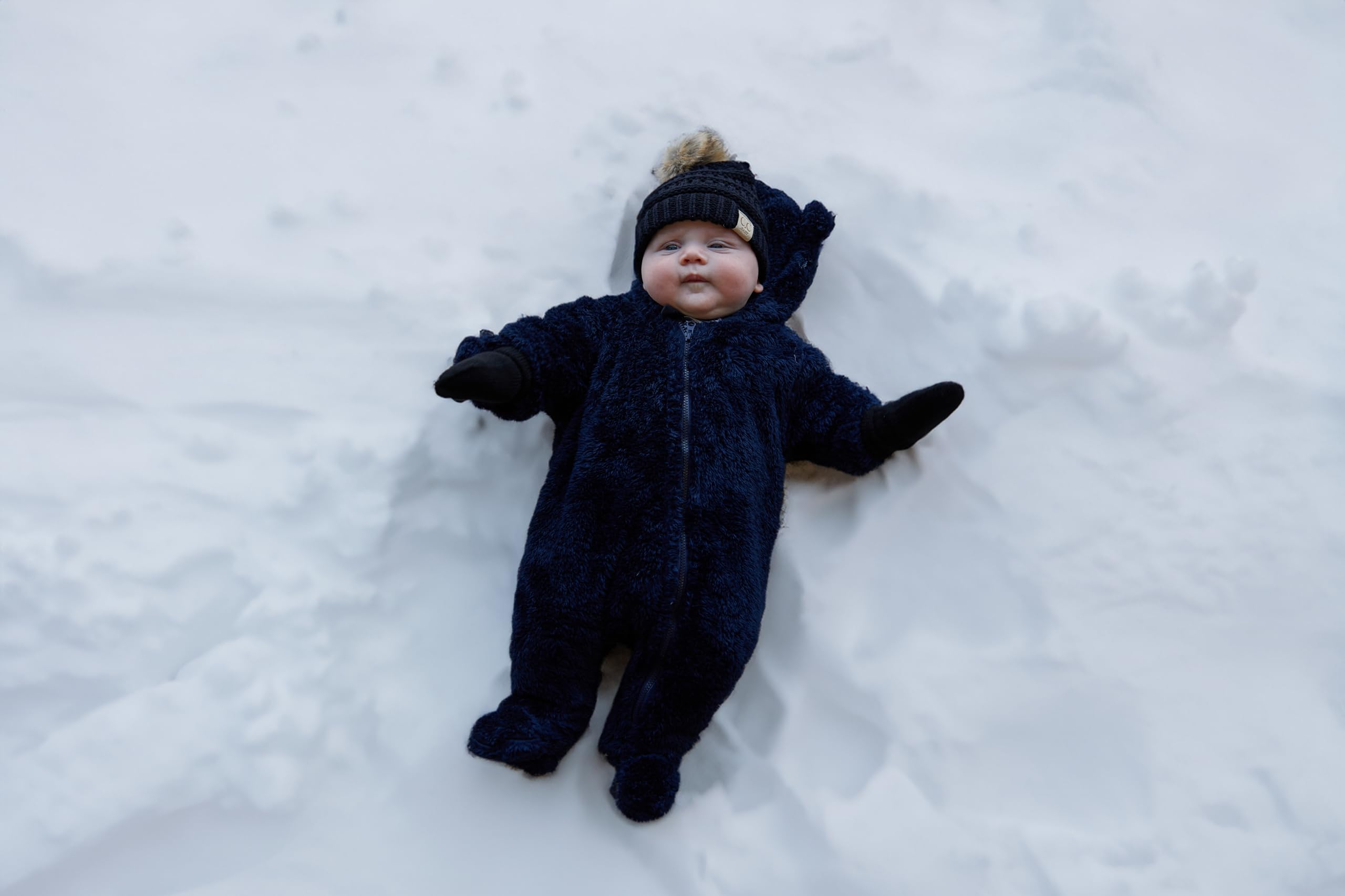 Funky Junque Infant Winter Hat and Mitten Set Newborn Pom Pom Beanie with Fleece Lined Mittens for Baby Boys and Girls (0-9 Mo), Black