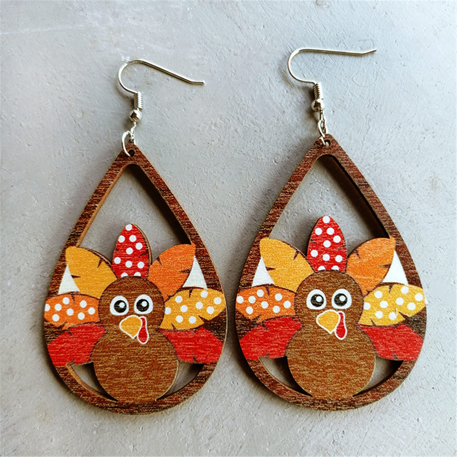 coadipress Cute Thanksgiving Turkey Pumpkin Maple Leaf Dangle Earrings for Women Lightweight Holiday Dangle Earrings Thanksgiving Fall Wooden Earrings (Turkey B)