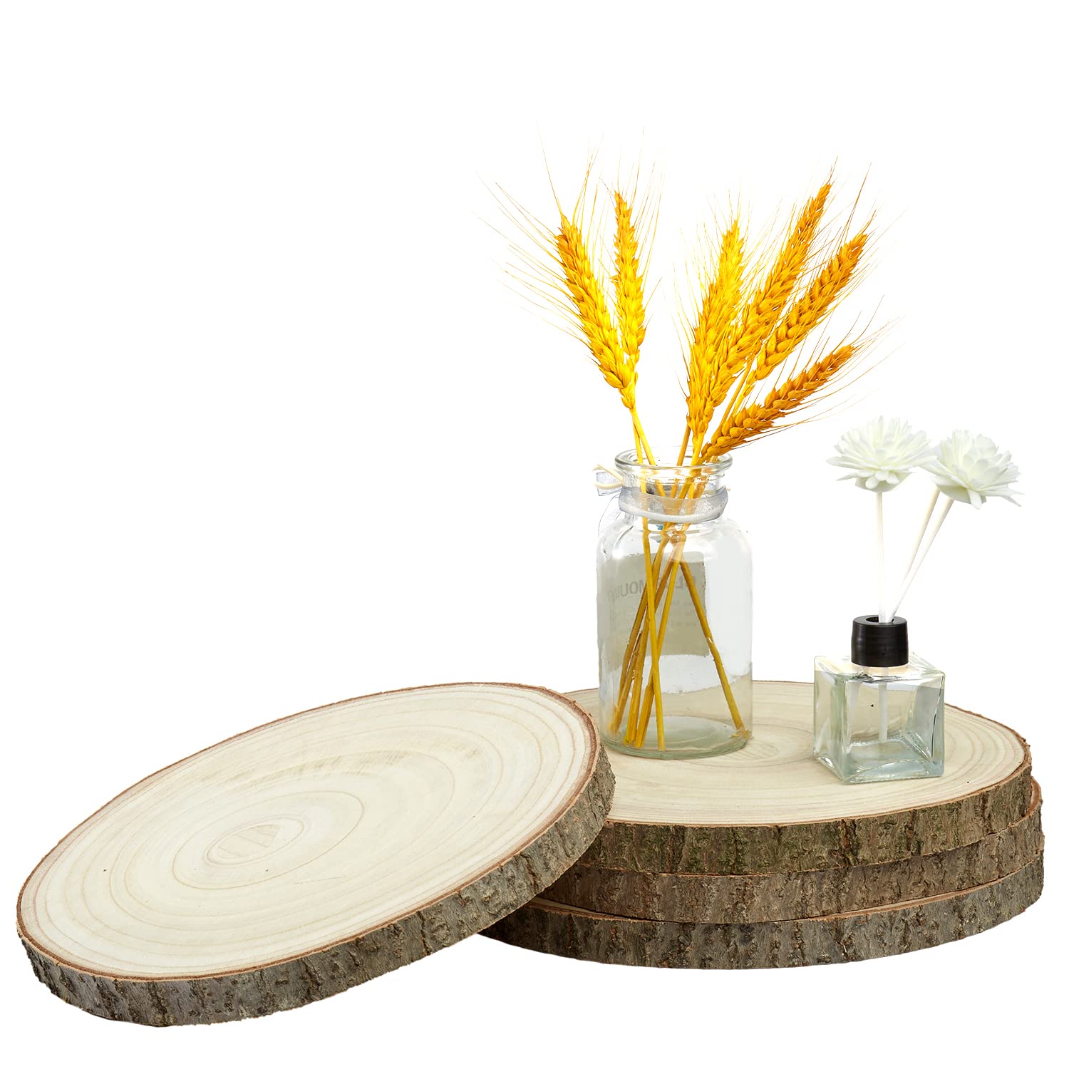 Joyavo Unfinished Wood Slices, 4 Pack 9-10 Inches Wood Rounds Rustic Cake Stand Large Wooden Circles for Christmas WeddingTable Centerpieces/Crafts/Painting/Wood Burning