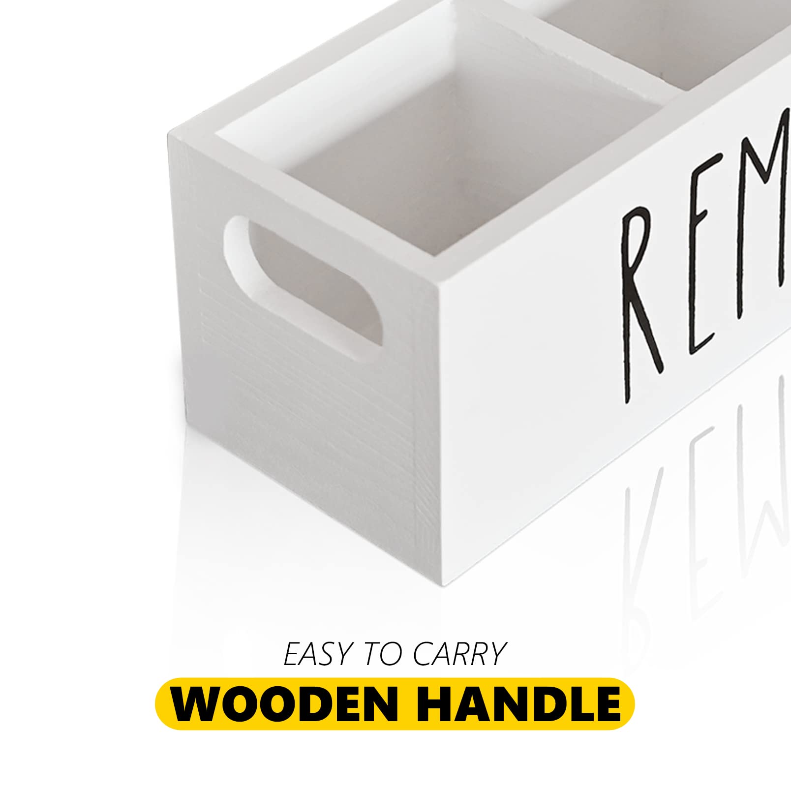 Remote Control Holder, Farmhouse Remote Storage Caddy, Bedside TV Controller Box, Rustic Wood Media Organizer Tray for Home Bedroom Table (White)