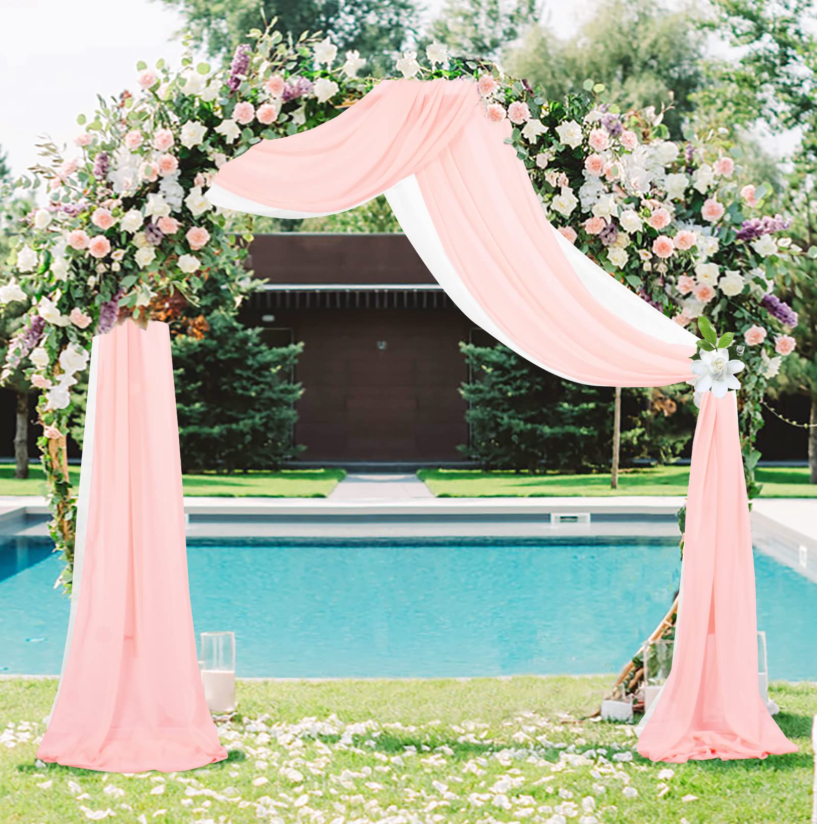 ShinyBeauty Wedding Arch Drapes White 2 Panels 20FT Chiffon Fabric Drapery Light Peach Wedding Arches for Wedding Ceremony Sheer Backdrop Curtains for Party Ceremony Arch Stage Decorations