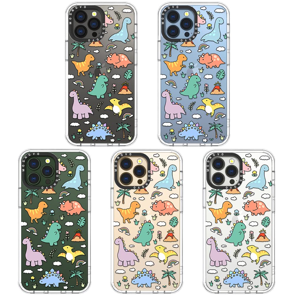 MOSNOVO Case for iPhone 13 Pro Max, [Buffertech 6.6ft Military-Grade Drop Protection] [Anti Peel Off Tech] Clear TPU Bumper Phone Case Cover Design - Dinosaur Land