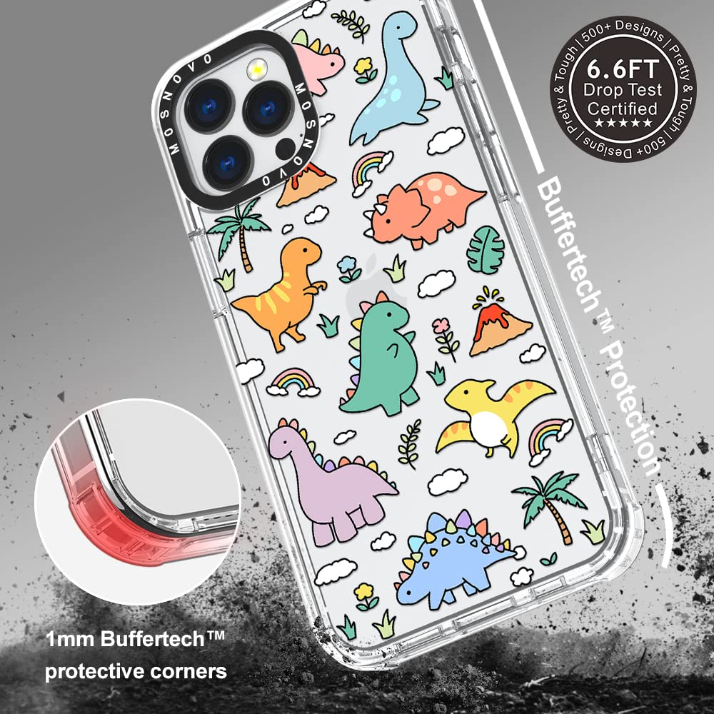 MOSNOVO Case for iPhone 13 Pro Max, [Buffertech 6.6ft Military-Grade Drop Protection] [Anti Peel Off Tech] Clear TPU Bumper Phone Case Cover Design - Dinosaur Land