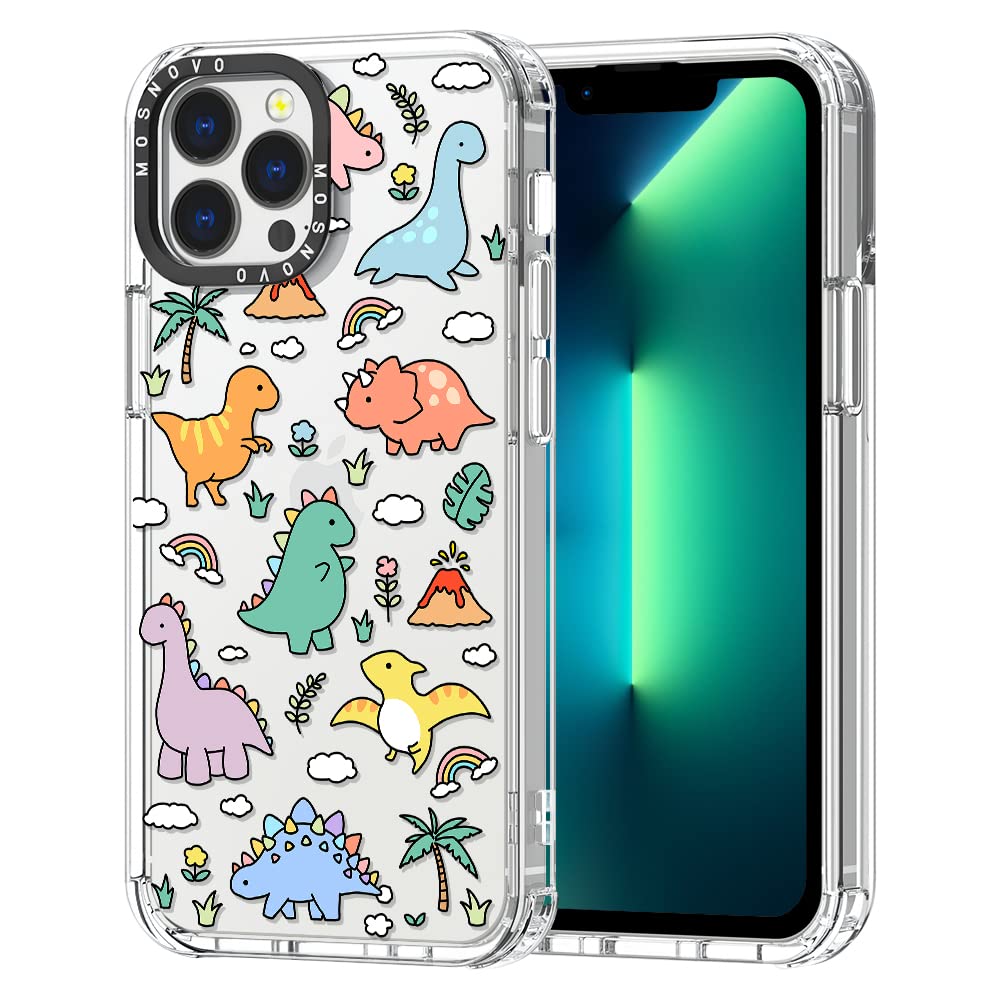 MOSNOVO Case for iPhone 13 Pro Max, [Buffertech 6.6ft Military-Grade Drop Protection] [Anti Peel Off Tech] Clear TPU Bumper Phone Case Cover Design - Dinosaur Land