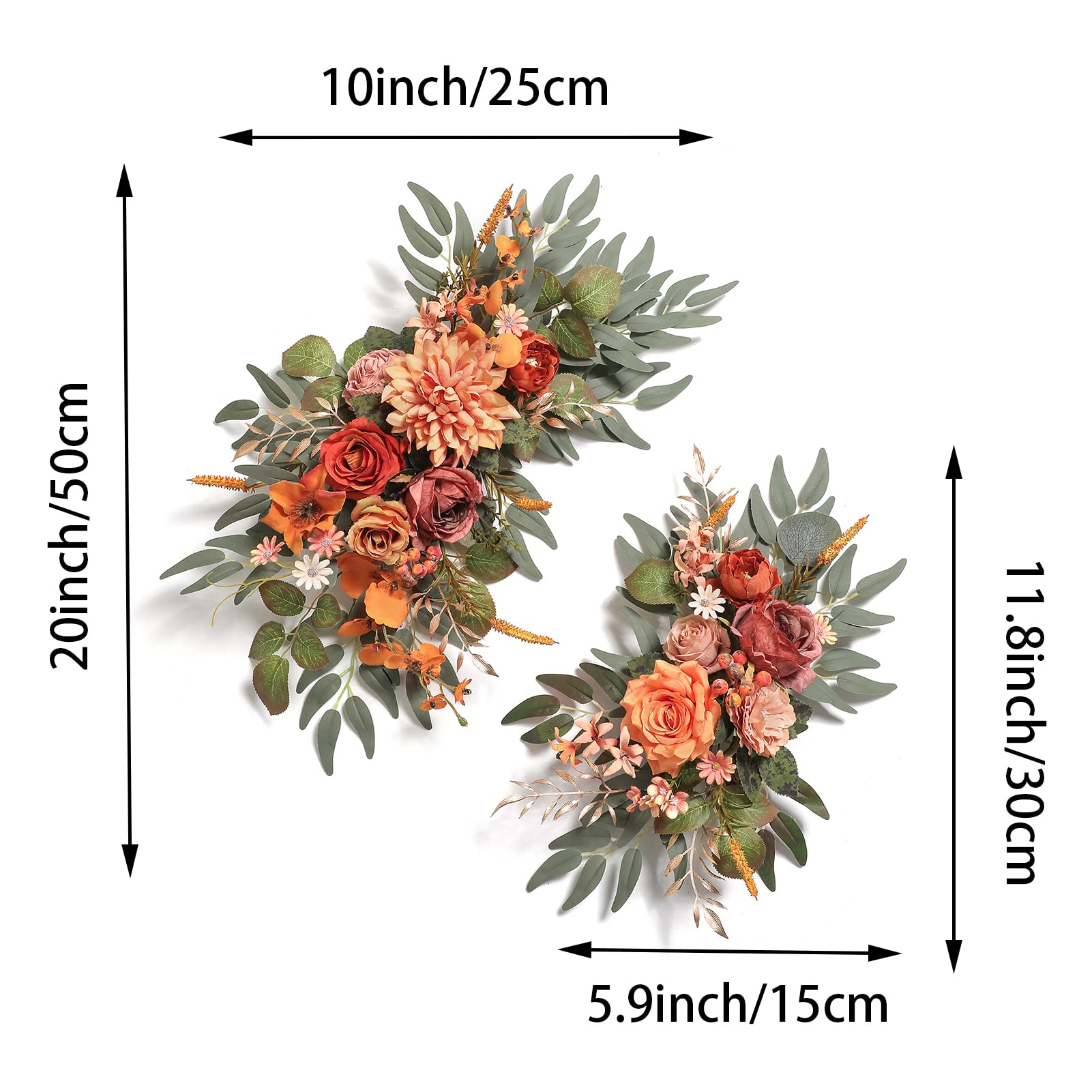 rongflower Artificial Wedding Arch Flowers Swag Set of 2 for DIY Fall Wedding Welcome Ceremony Sign Backdrop Sweetheart Table Chair Home Decoration(Orange)