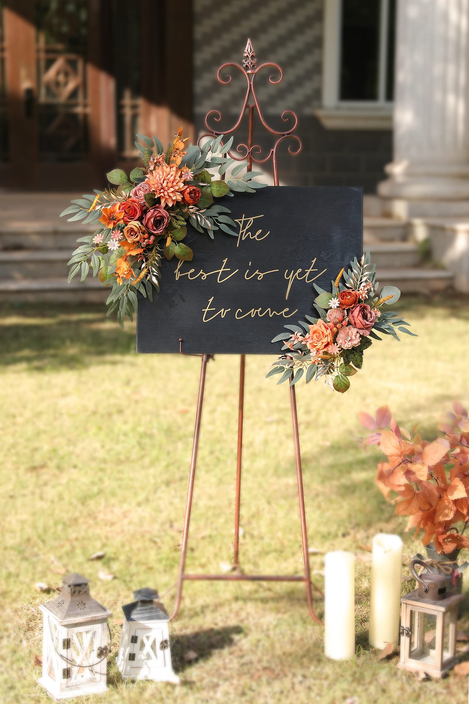 rongflower Artificial Wedding Arch Flowers Swag Set of 2 for DIY Fall Wedding Welcome Ceremony Sign Backdrop Sweetheart Table Chair Home Decoration(Orange)