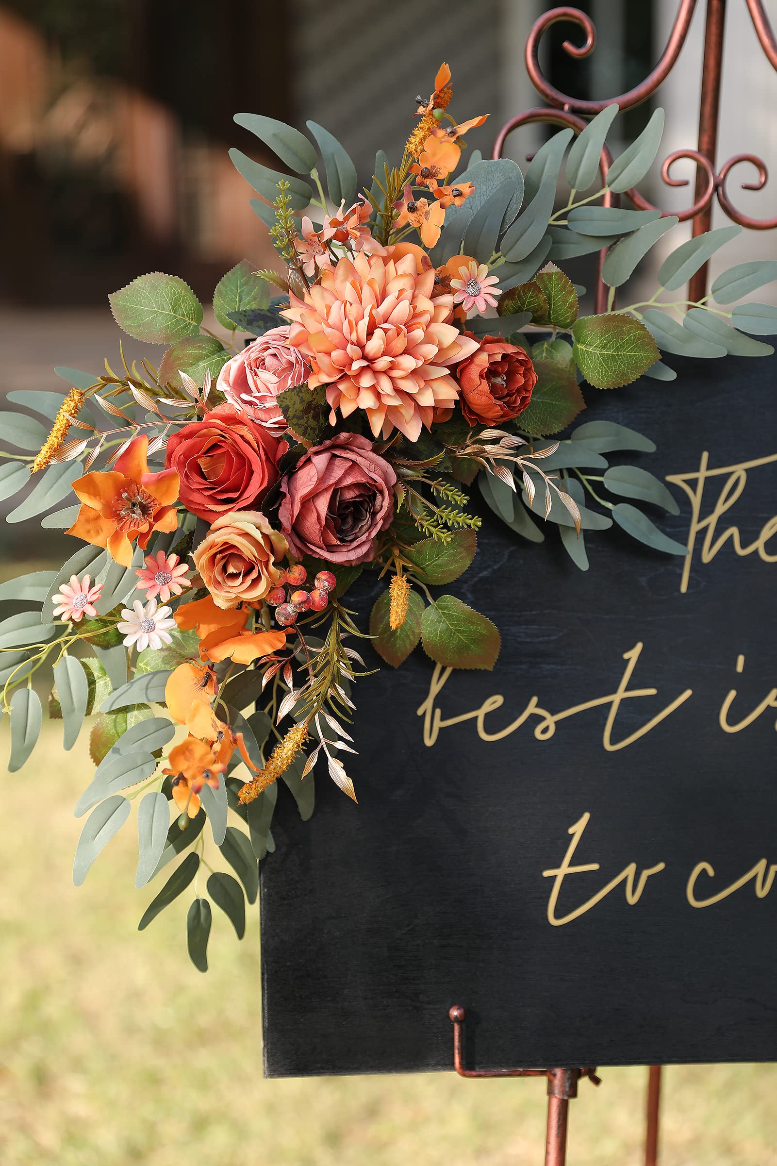 rongflower Artificial Wedding Arch Flowers Swag Set of 2 for DIY Fall Wedding Welcome Ceremony Sign Backdrop Sweetheart Table Chair Home Decoration(Orange)