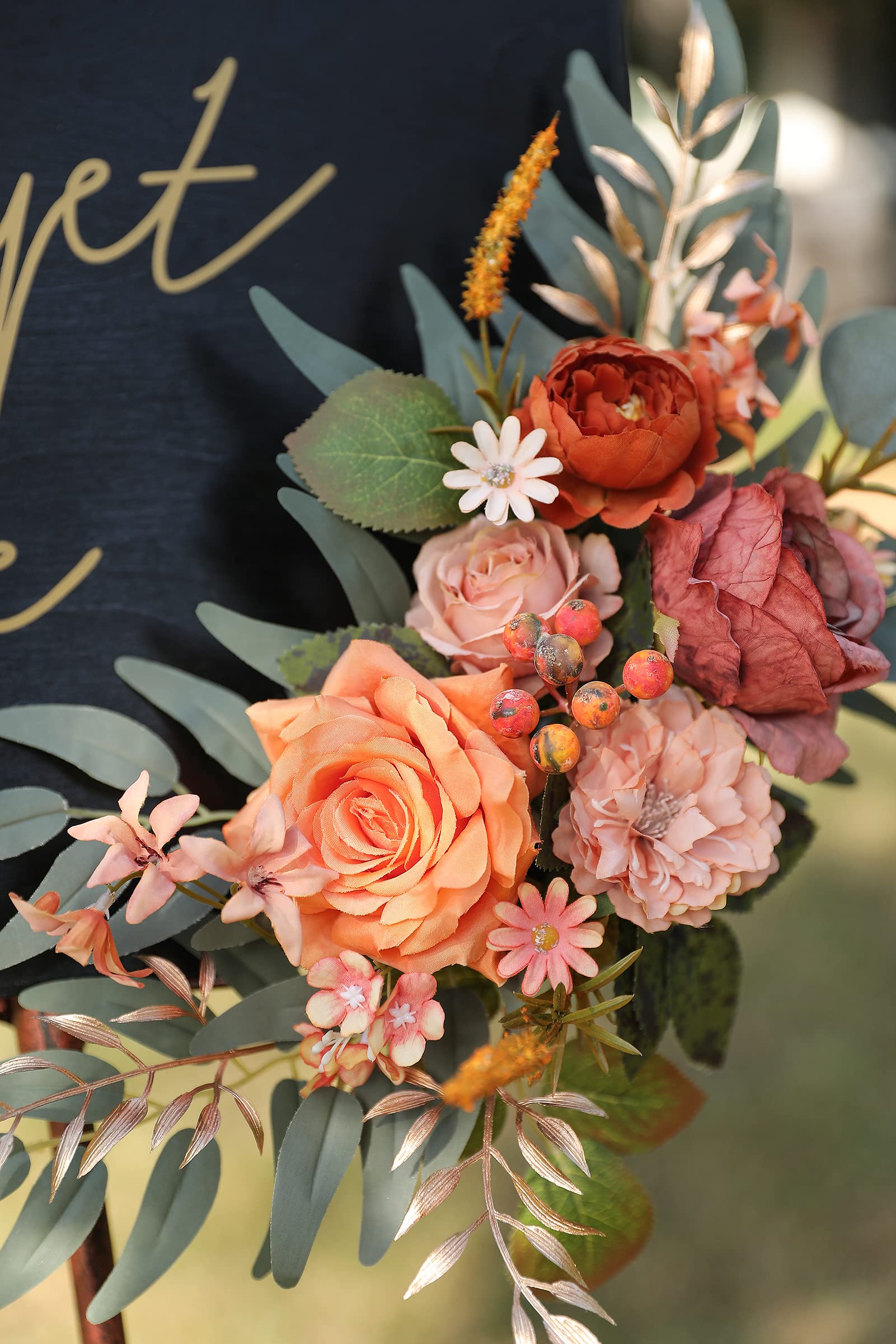 rongflower Artificial Wedding Arch Flowers Swag Set of 2 for DIY Fall Wedding Welcome Ceremony Sign Backdrop Sweetheart Table Chair Home Decoration(Orange)