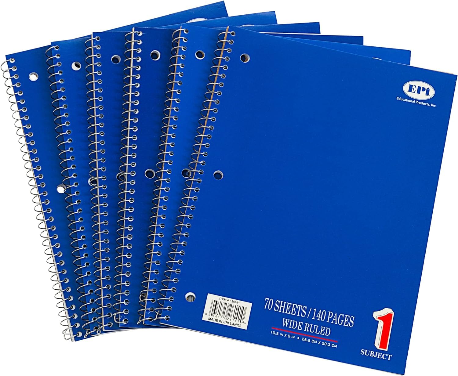 EPI Spiral Notebook | Wide - 70 Sheets, Durable Spiral Binding | 10.5 x 8 in | Classroom Supplies | School, Office, Note Taking, Journaling - 48 Pack