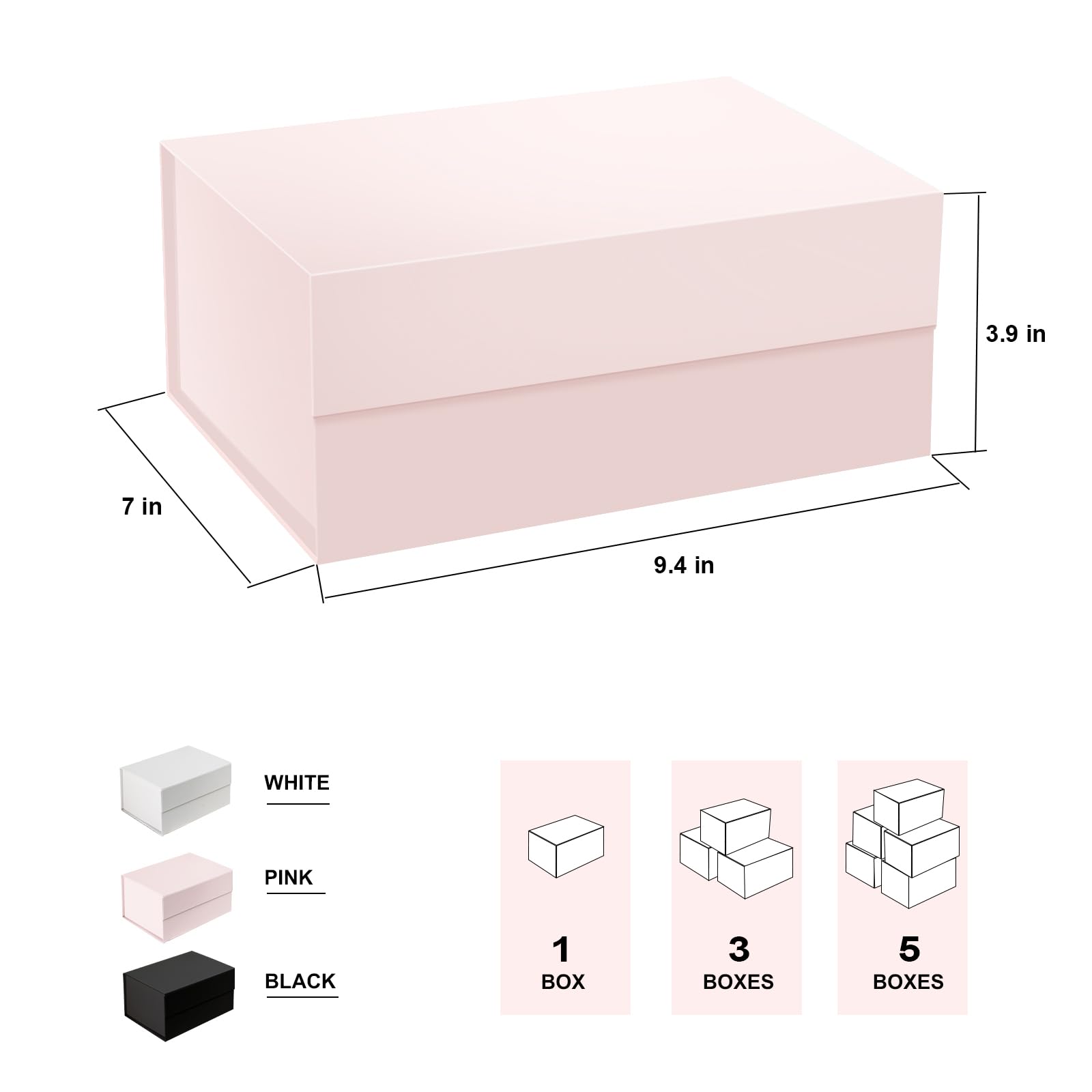 Pink Gift Boxes with Lids 5 Pack, 9x7x4 Inches Small Gift Box with Ribbon, Collapsible Gift Boxes with Magnetic Closure for Presents, Bridesmaid Proposal Box Contains Gift Card Ribbon Tag