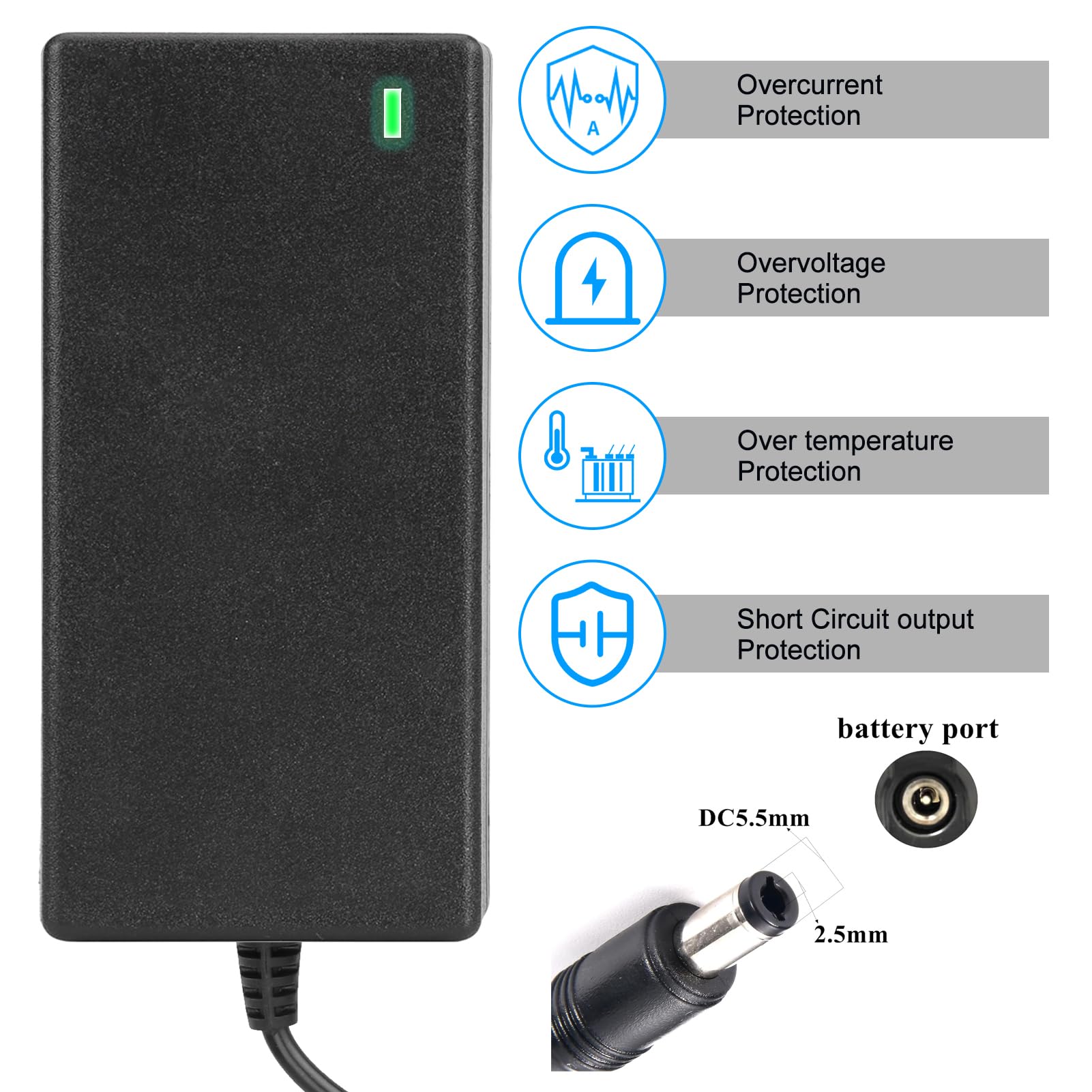 29.4V 2A Adapter, Charger, Charging Charger Supply Adapter Cable for Hoverboard Electric Bike Skateboard (US Plug 100-240V)
