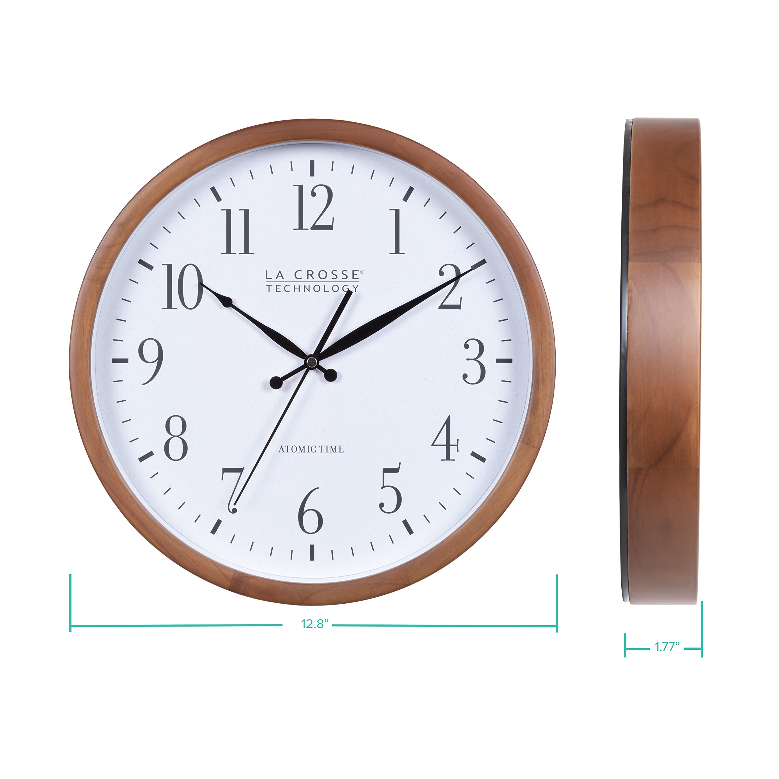 La Crosse Technology 404-50447-INT 12.8" Atomic Walnut Analog Wall Clock