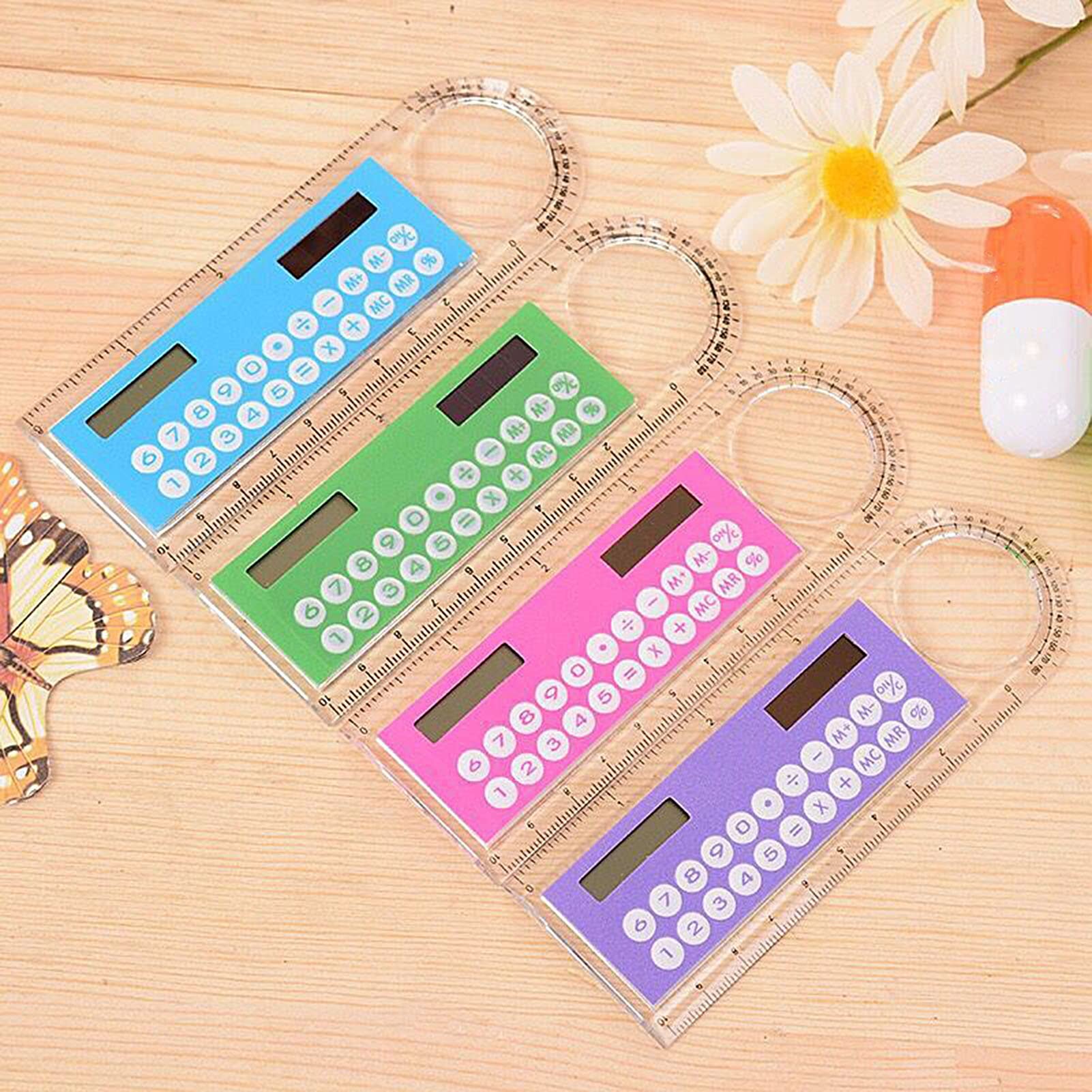 Mini Calculator, Portable Pocket Calculator Handheld Basic Calculator 3 in 1 Solar Powered Calculator Ruler Magnifier for Students Kids School Home Office, Back to School Gift Christmas Birthday Gift