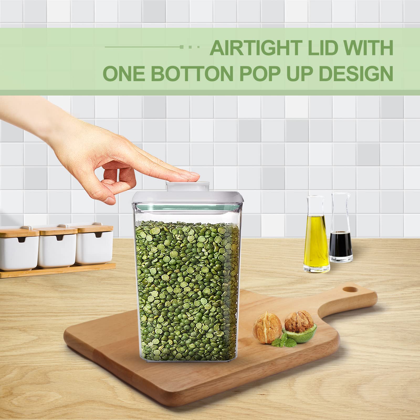 Yukaione Airtight Food Storage Containers Set (4-Pack) – One-Button Pop-Up Lids, BPA-Free, Stackable Dry Food Containers for Pantry, Flour, Sugar, Cereal, Coffee & Snacks – Dishwasher Safe