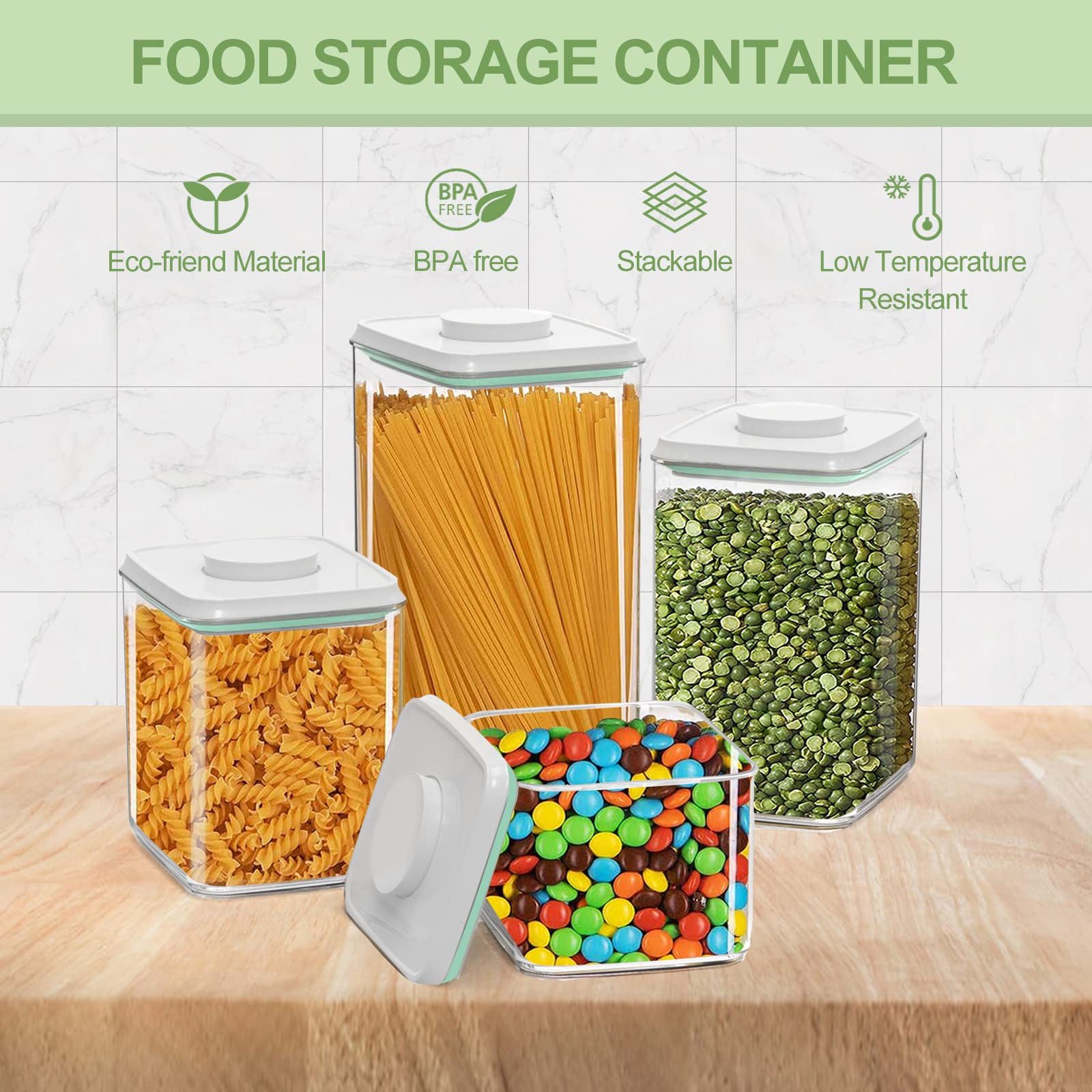 Yukaione Airtight Food Storage Containers Set (4-Pack) – One-Button Pop-Up Lids, BPA-Free, Stackable Dry Food Containers for Pantry, Flour, Sugar, Cereal, Coffee & Snacks – Dishwasher Safe