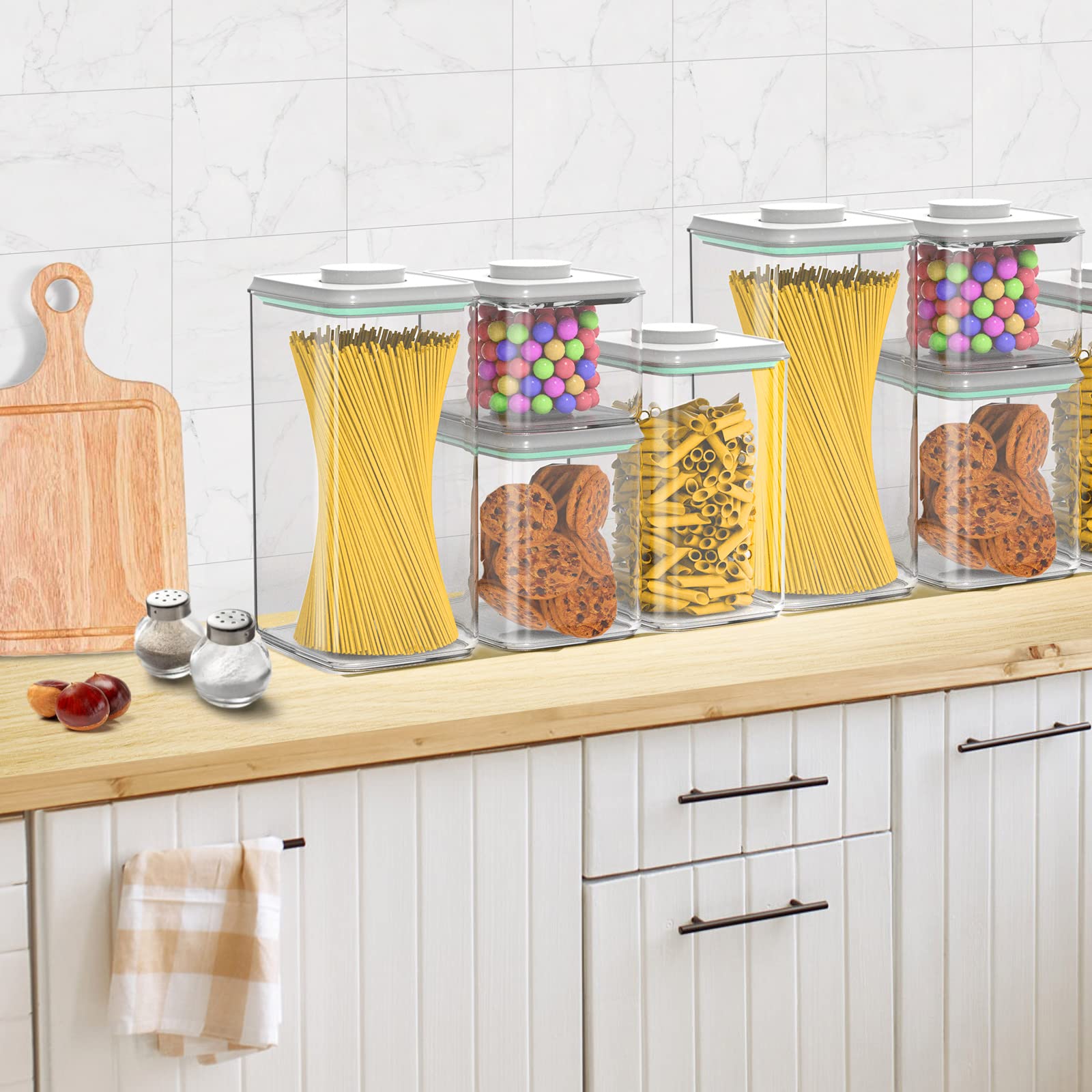 Yukaione Airtight Food Storage Containers Set (4-Pack) – One-Button Pop-Up Lids, BPA-Free, Stackable Dry Food Containers for Pantry, Flour, Sugar, Cereal, Coffee & Snacks – Dishwasher Safe
