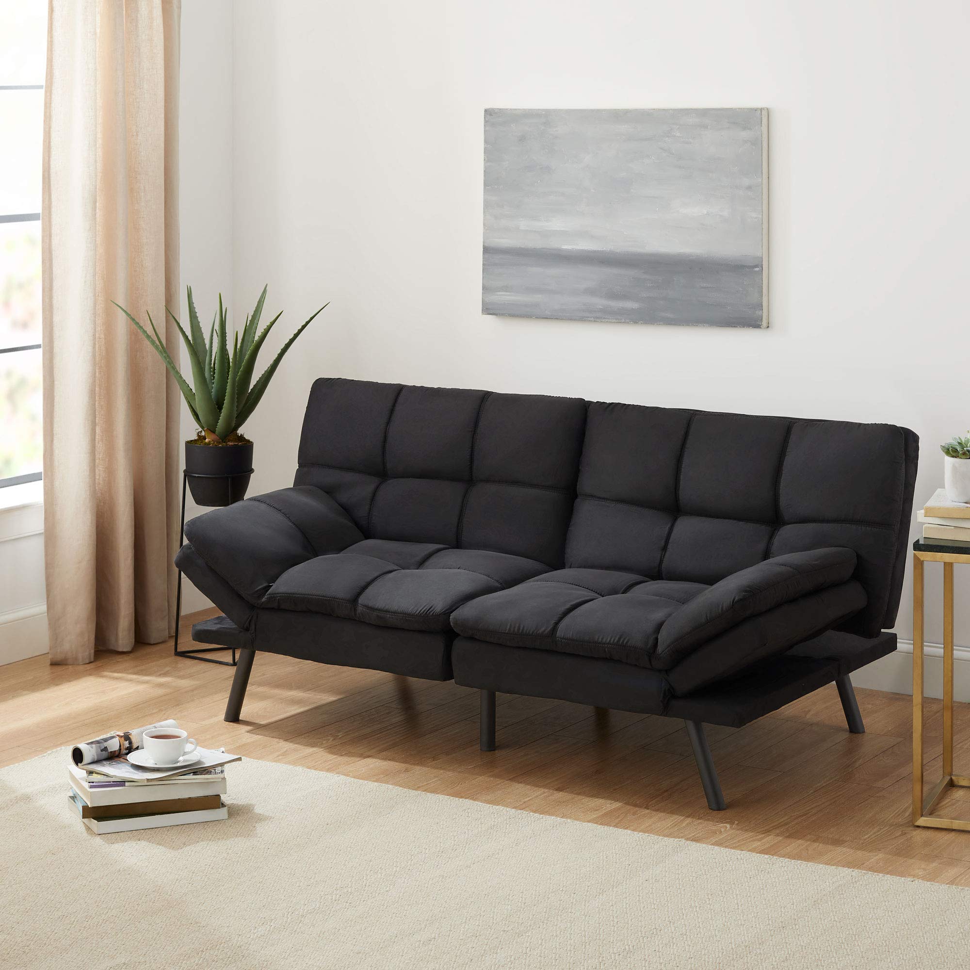 QLDFX HERQS-Memory Foam futon, Black Faux Suede, MS95-010-107-02