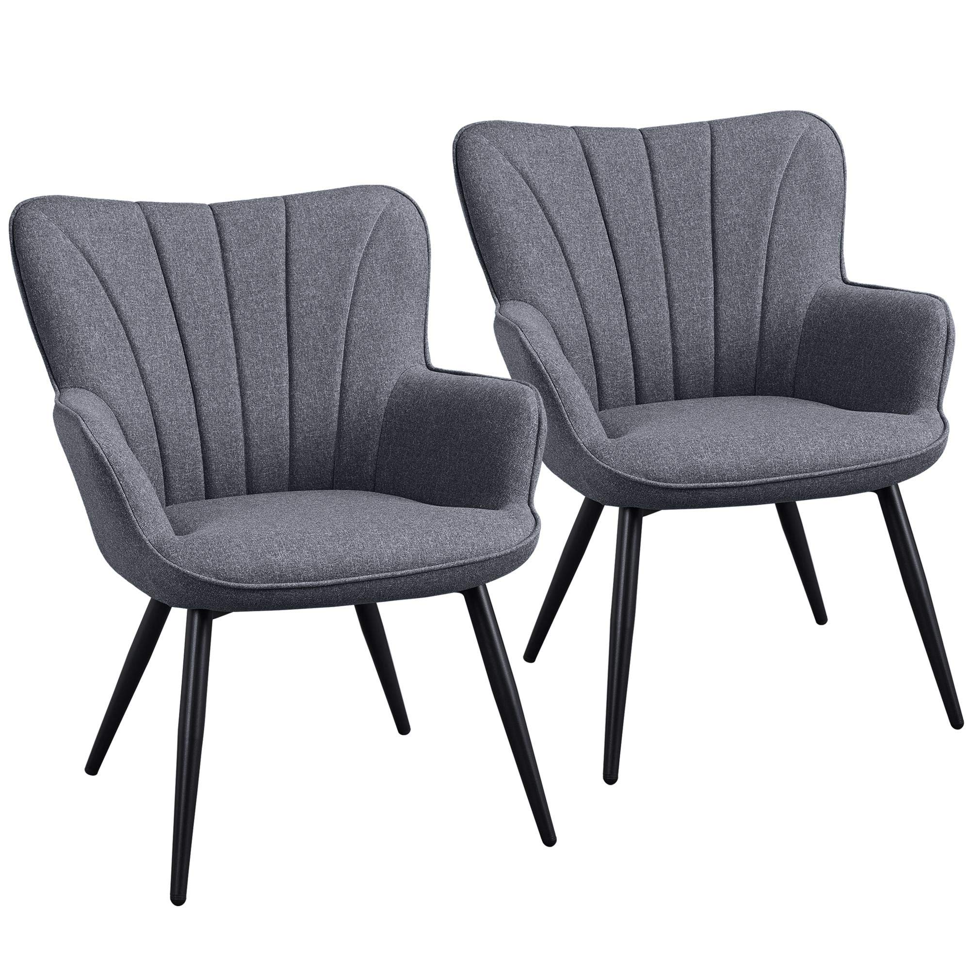 Yaheetech Accent Chair, Modern and Elegant Armchair, Linen Fabric Living Room Chair Vanity Chair with Metal Legs and High Back for Living Room Bedroom Office Waiting Room, Set of 2, Grey