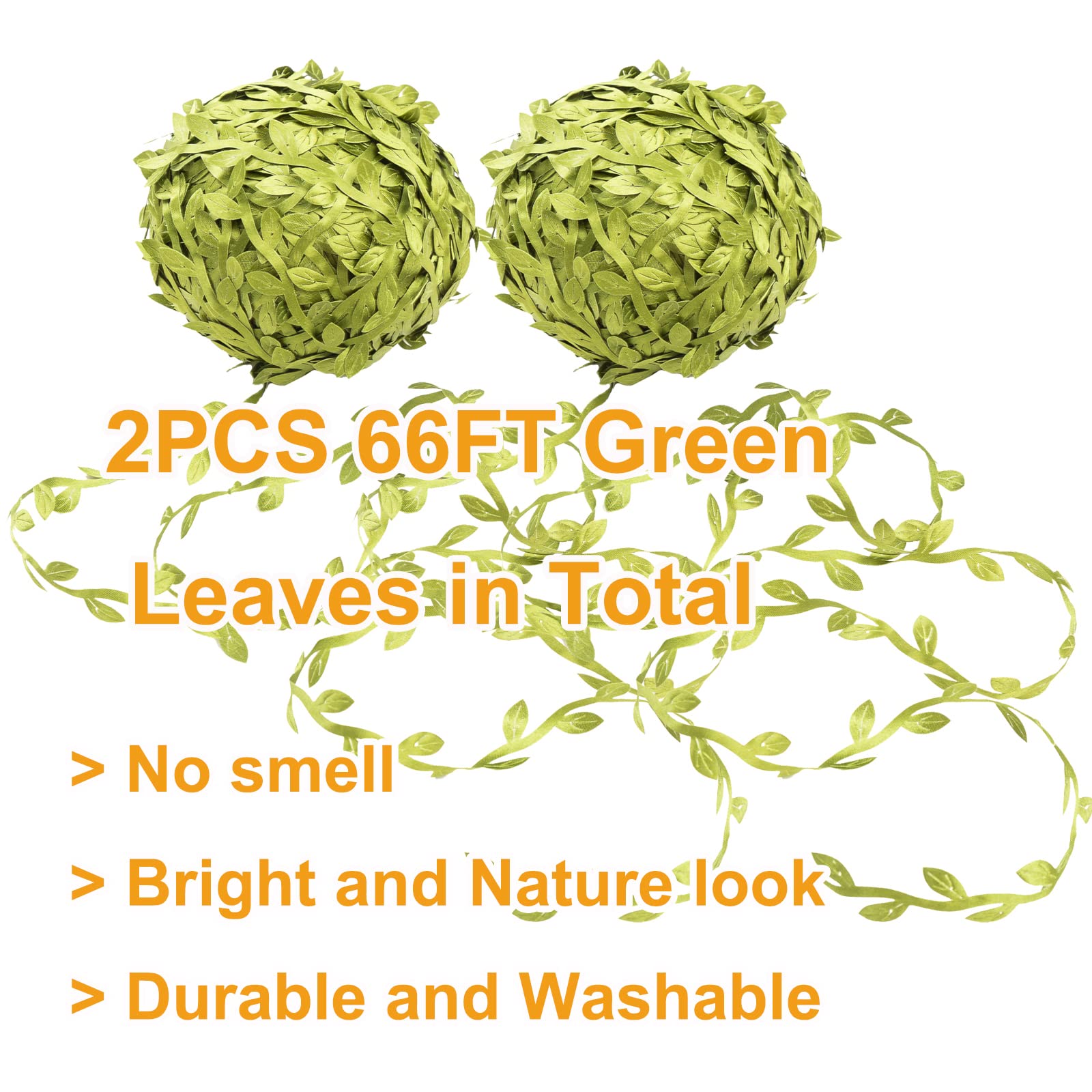AFOHOME 2PCS 66FT Artificial Vines, Leaf Ribbon,Artificial Eucalyptus Leaf, Green Garland Leaves Foliage Green Leaves Ribbon Wedding Wall Crafts Party Décor