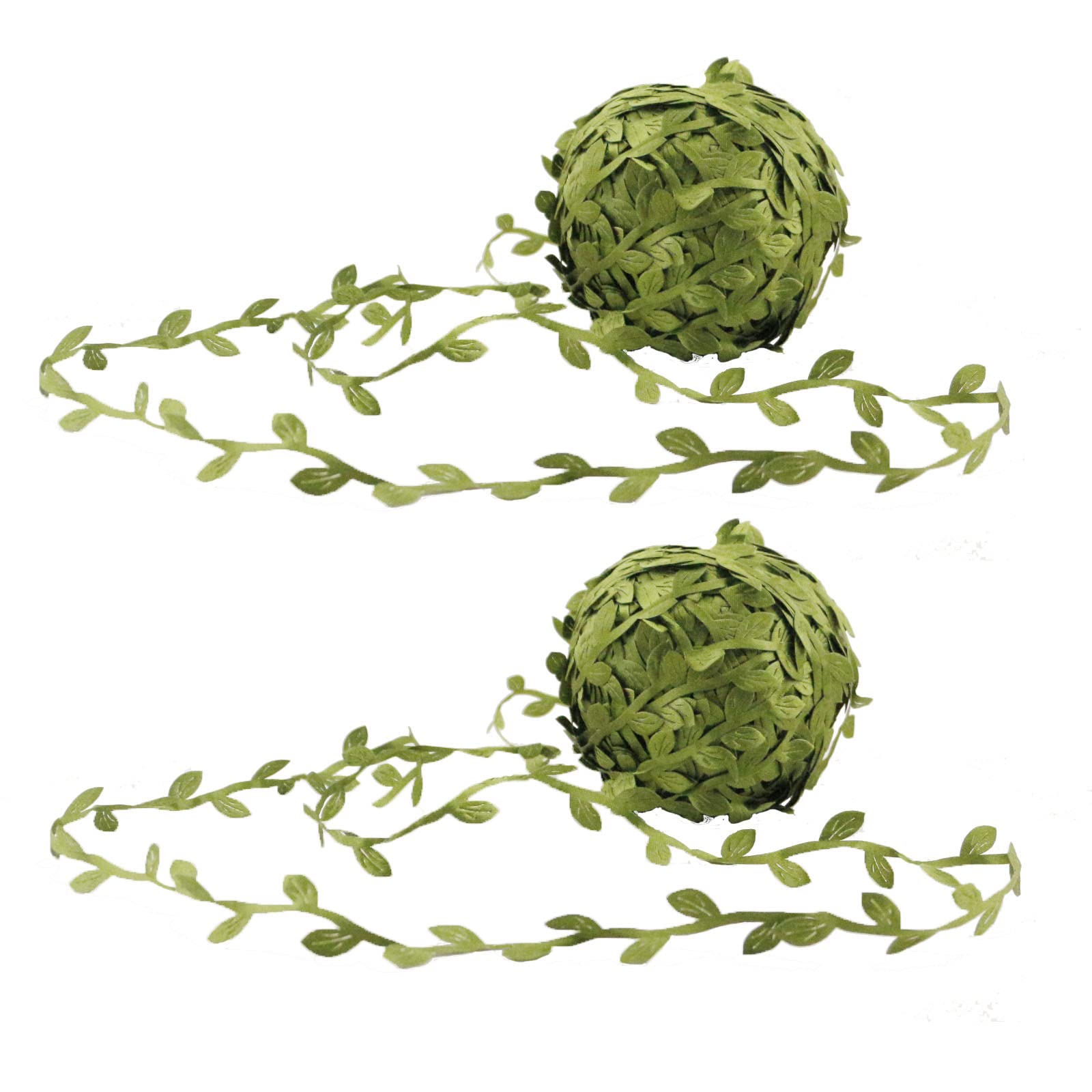 AFOHOME 2PCS 66FT Artificial Vines, Leaf Ribbon,Artificial Eucalyptus Leaf, Green Garland Leaves Foliage Green Leaves Ribbon Wedding Wall Crafts Party Décor
