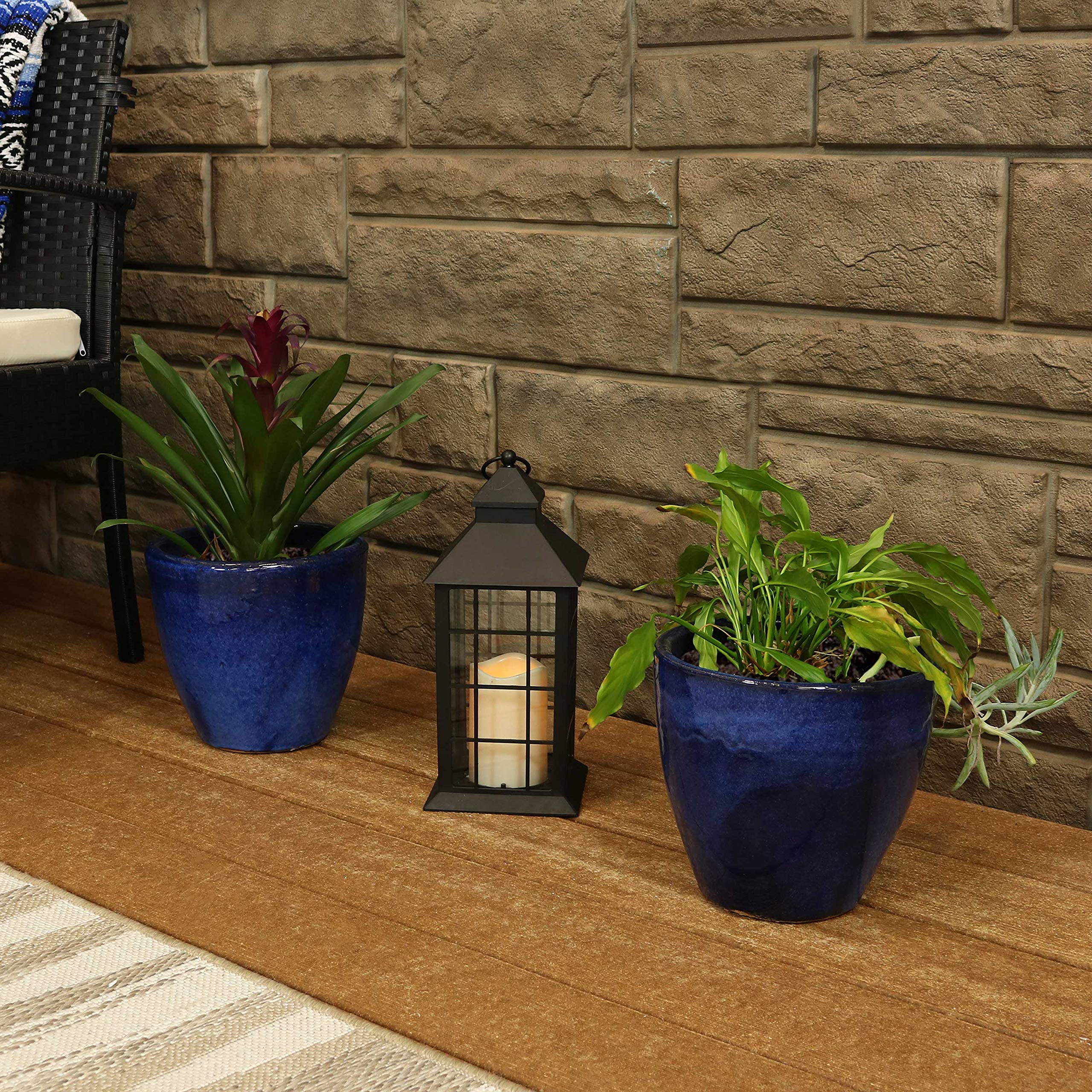 Sunnydaze Round Ceramic Planter - Set of 2 Indoor or Outdoor Plant Pots with Drainage Hole - 8" - Imperial Blue Glaze - Resort