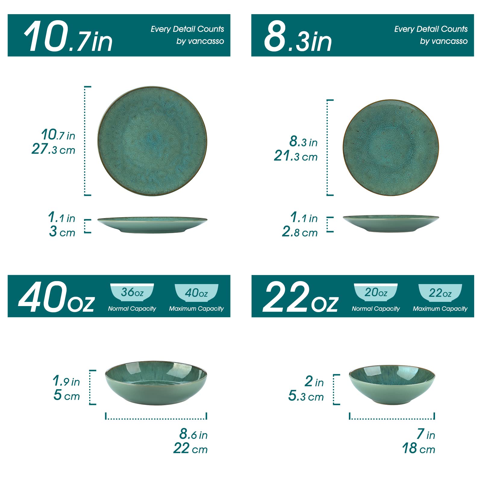 vancasso Karst 16 Pieces Dinnerware Set, Round Dish Set, Plates and Bowls Set, Green
