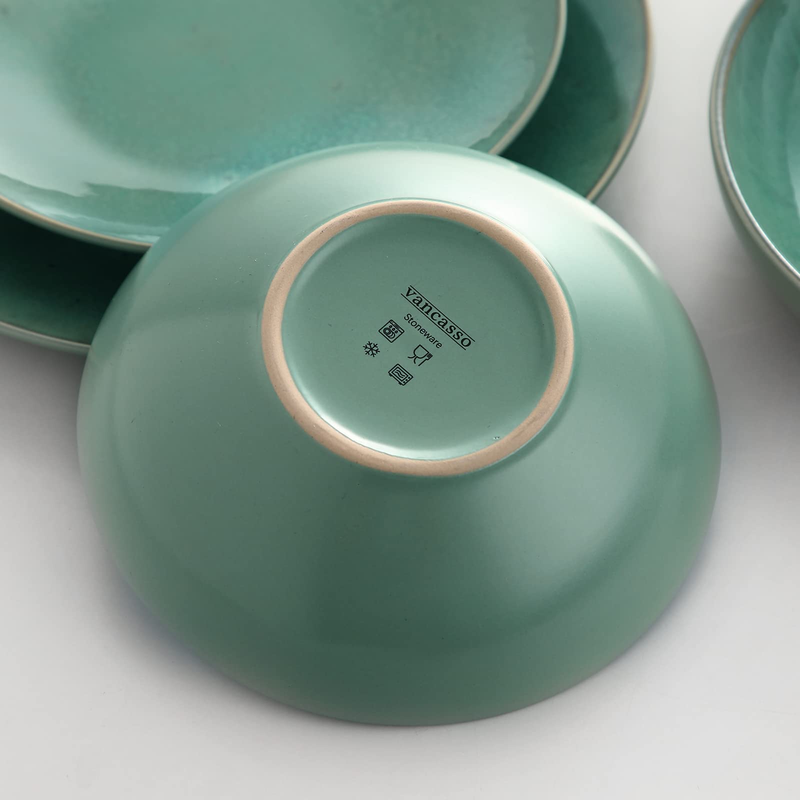 vancasso Karst 16 Pieces Dinnerware Set, Round Dish Set, Plates and Bowls Set, Green