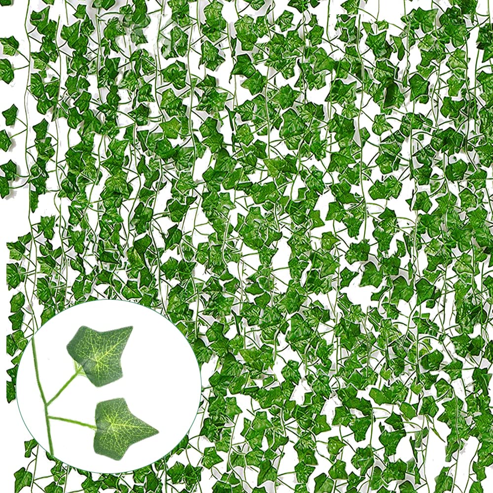 RQJLZ 12 Pack 85 Feet Fake Ivy Leaves Artificial Ivy Garland Greenery Garlands Hanging Plant Vine for Wedding Party Room Astethic Stuff Decor, Plants Hanging
