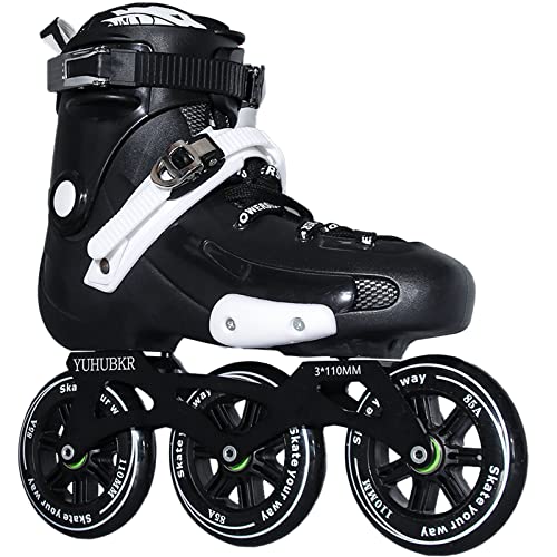 3 Wheel Inline Skates for Adult Women Men, 110mm Roller Skates Blades, Outdoor Fitness Inline Speed Skates for Unisex Black