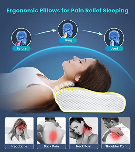 Octifie Adjustable Cervical Pillow for Neck and Shoulder Pain Relief, 5x Support Memory Foam Pillows for Sleeping, Orthopedic Contour Traction Pillow Odorless, Bed Pillow for Side Back Stomach Sleeper