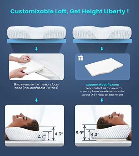 Octifie Adjustable Cervical Pillow for Neck and Shoulder Pain Relief, 5x Support Memory Foam Pillows for Sleeping, Orthopedic Contour Traction Pillow Odorless, Bed Pillow for Side Back Stomach Sleeper