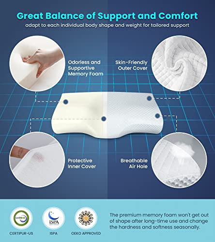 Octifie Adjustable Cervical Pillow for Neck and Shoulder Pain Relief, 5x Support Memory Foam Pillows for Sleeping, Orthopedic Contour Traction Pillow Odorless, Bed Pillow for Side Back Stomach Sleeper