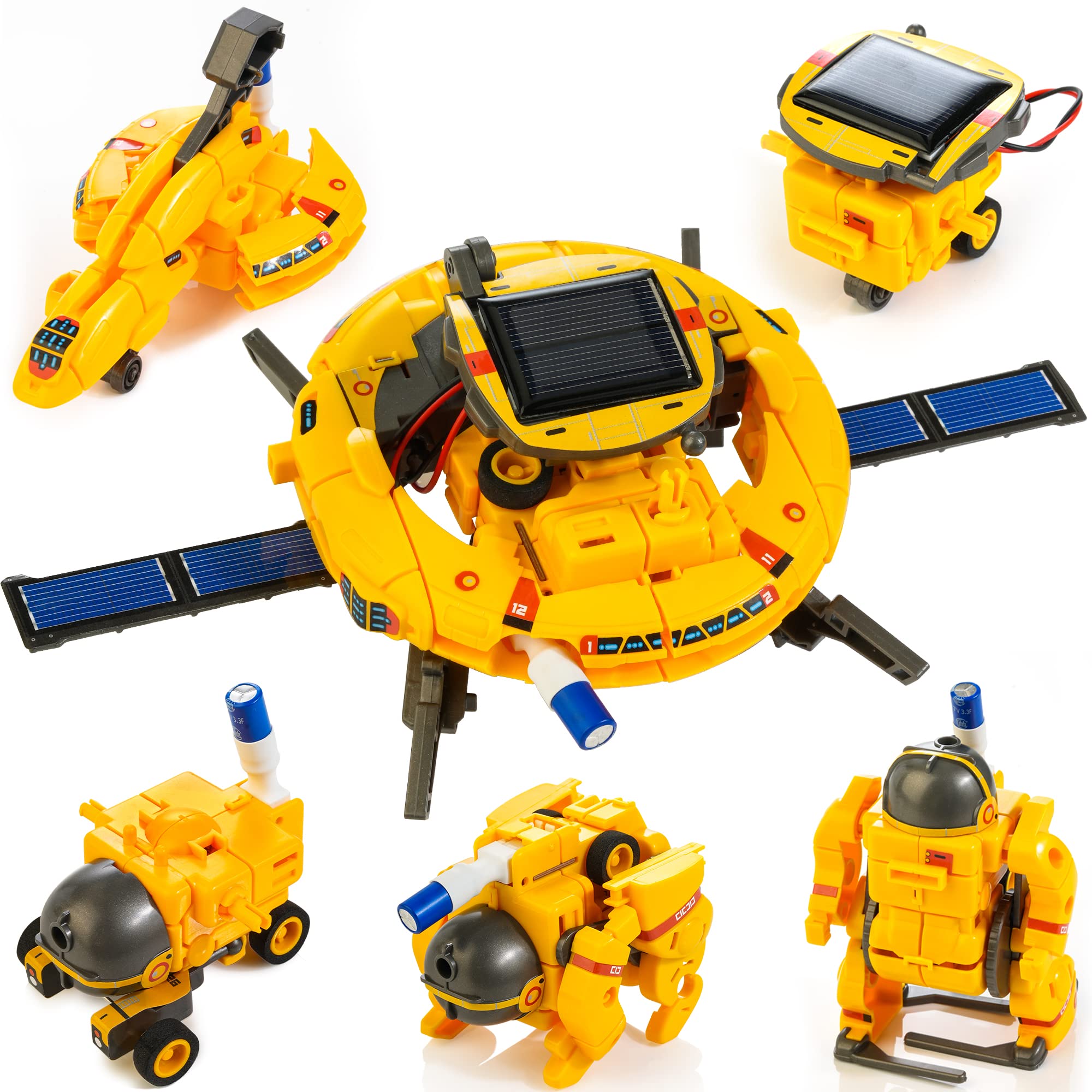 Solar Robot Toys 6 in 1 STEM Learning Kits Educational Space Moon Exploration Fleet Building Experiment Toys DIY Solar Power Science Gift for Kids Aged 8-12 (Yellow)