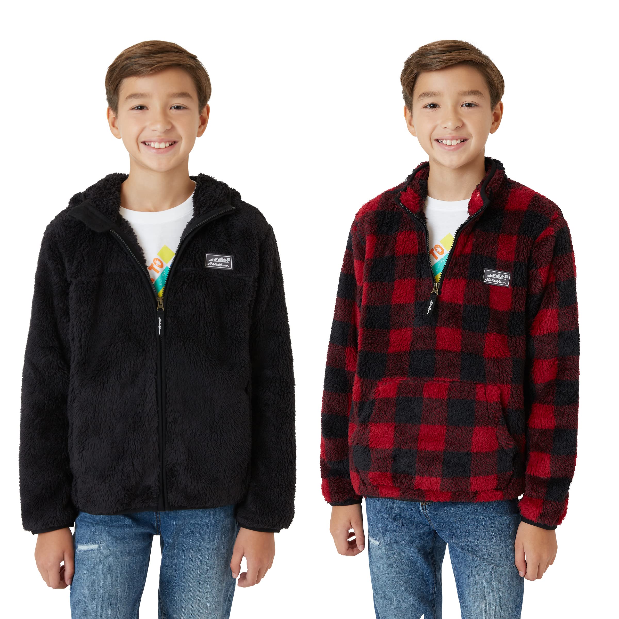 Eddie Bauer Boys’ Sweatshirt – 2 Pack Hooded Full Zip Hoodie Sweatshirt, Quarter Zip Pullover – Sweatshirts for Boys (5-20), Size 14-16, Black