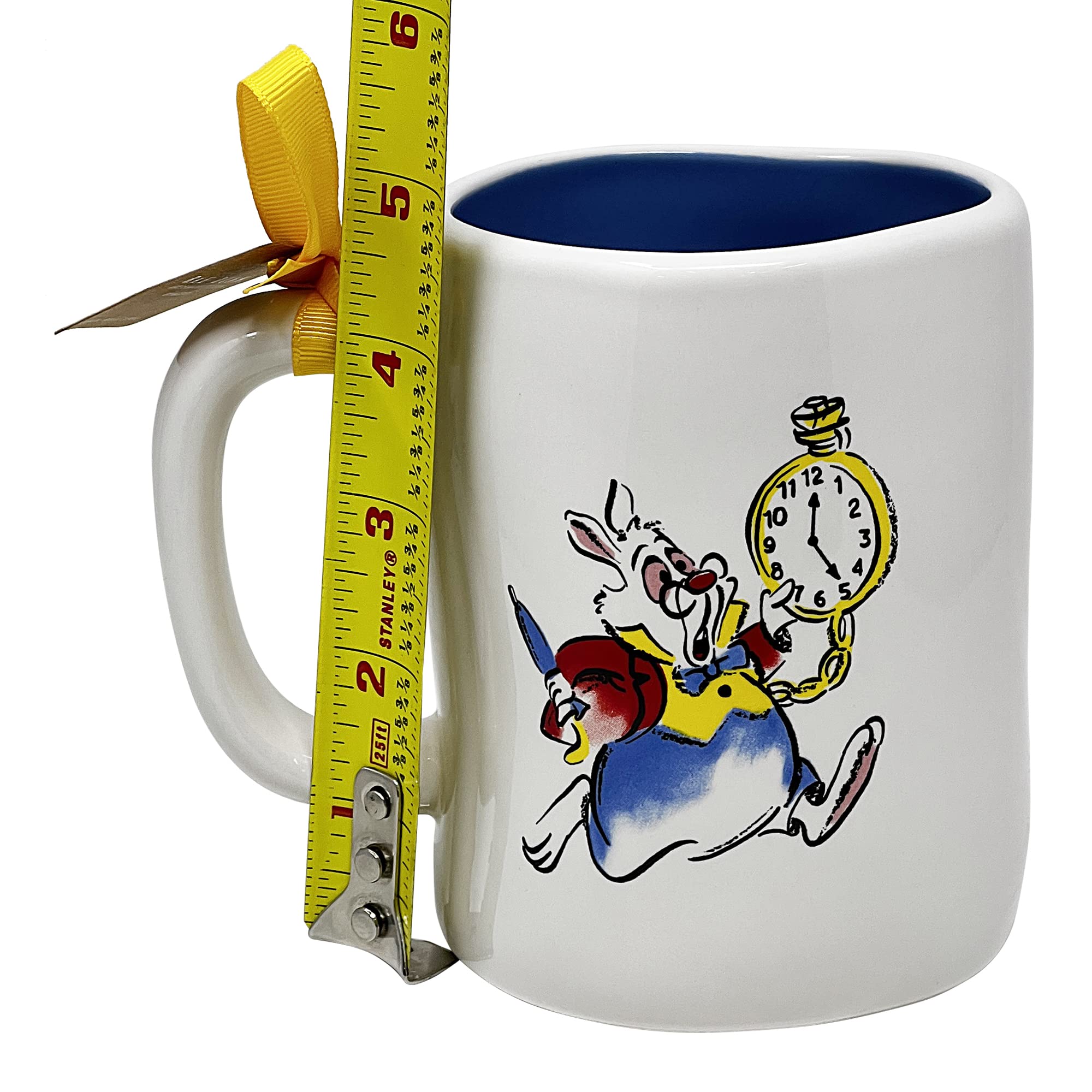 Rae Dunn Princess Inspired Ceramic Coffee/Tea Mugs (I'm Late I'm Late/Blue Interior)
