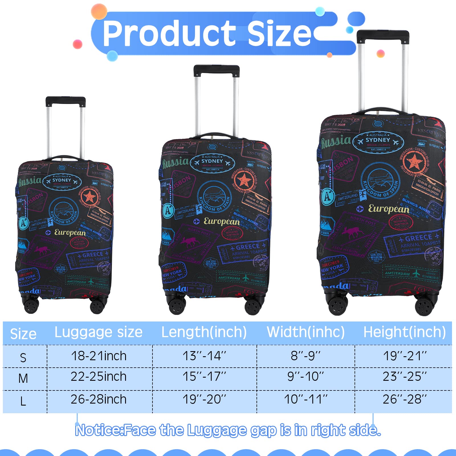 Sherr 3 Pieces Travel Luggage Cover Suitcase Protector Anti Scratch Suitcase Washable Baggage Covers(Vintage Theme,S/Medium/L)